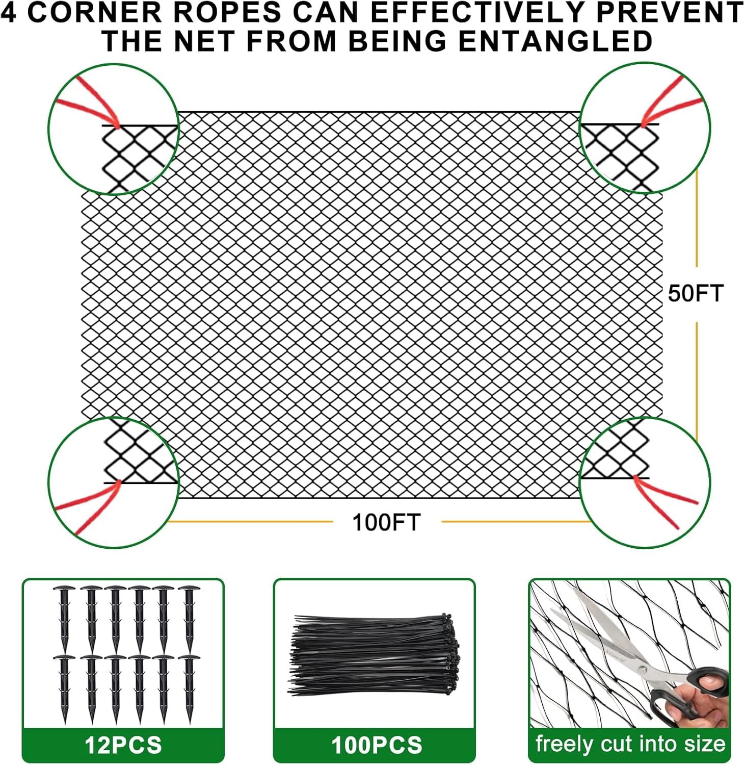 Bird Netting 50'x100' with 3/4" Mesh Hawk Netting for Chicken Run ...