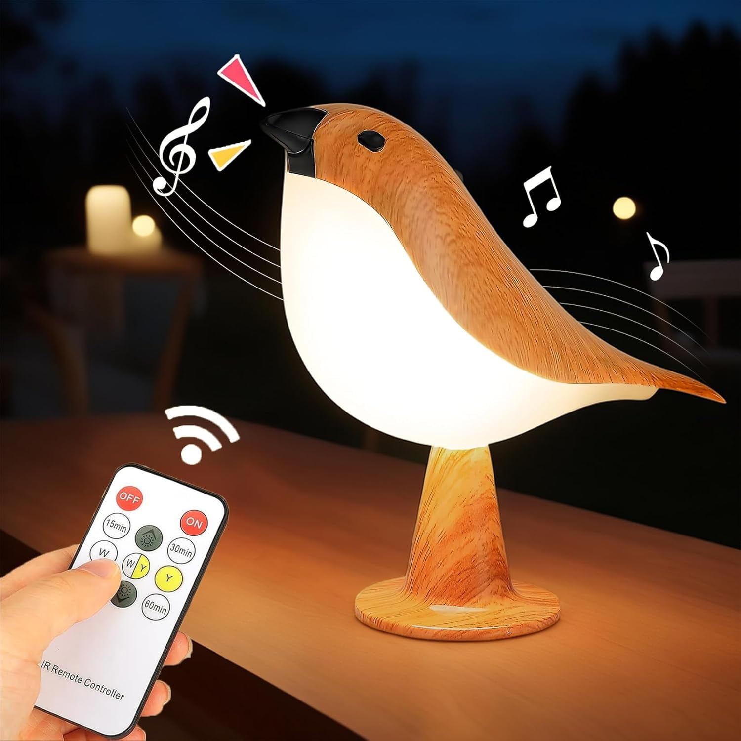 Bird Night Lamp with Sound,Cordless Small Table Lamps with 3 Color ...
