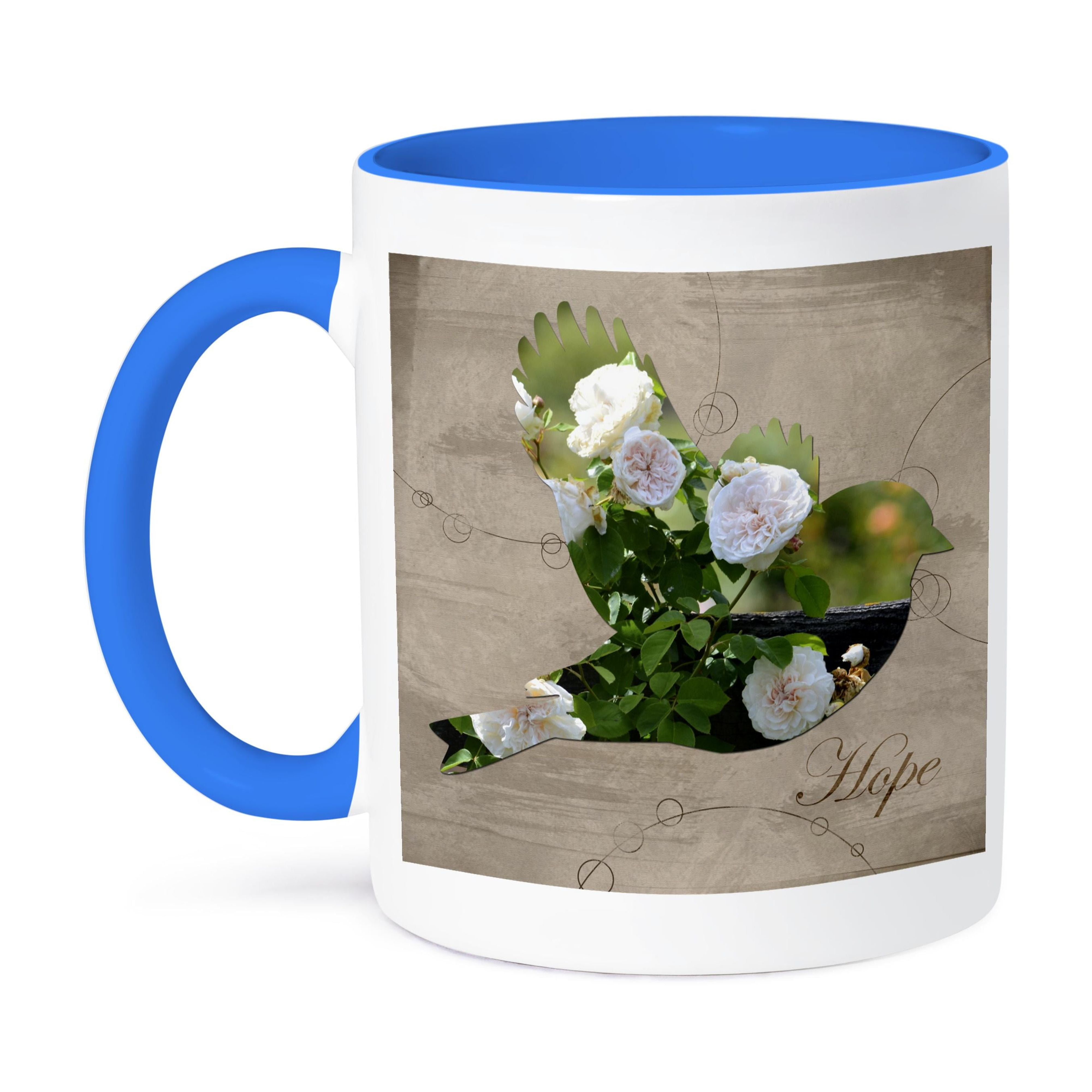 Bird Of Roses - Inspirational Hope - Flowers, 11oz Two-Tone Blue Mug ...