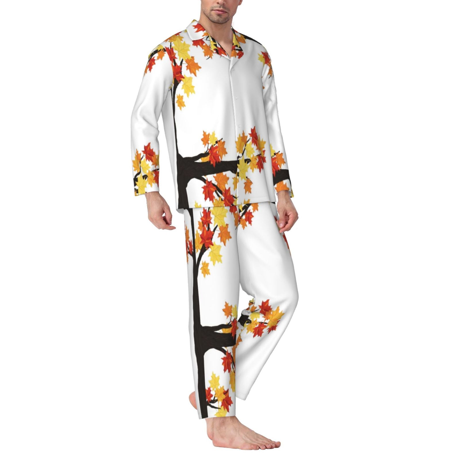 Bird On A Tree With Autumn Leaves Men'S Pajamas Set Soft Pjs Sets ...