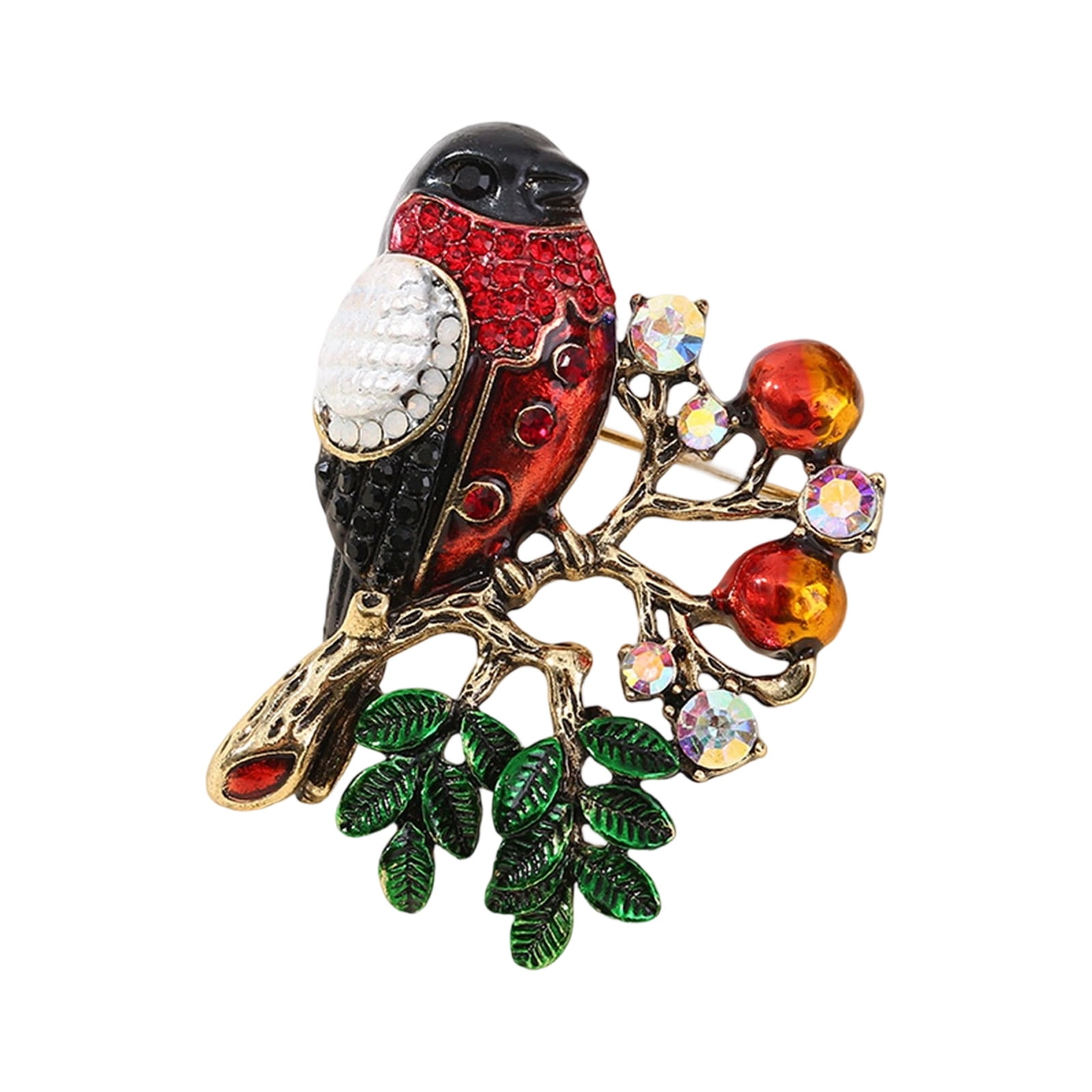 Bird On Branch Brooch Crafted With Crystals And Vibrant Enameled ...