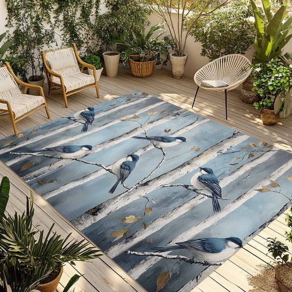 Bird Outdoor Rug, Birch Tree Non-Slip Area Rugs Carpet Breathable Large ...