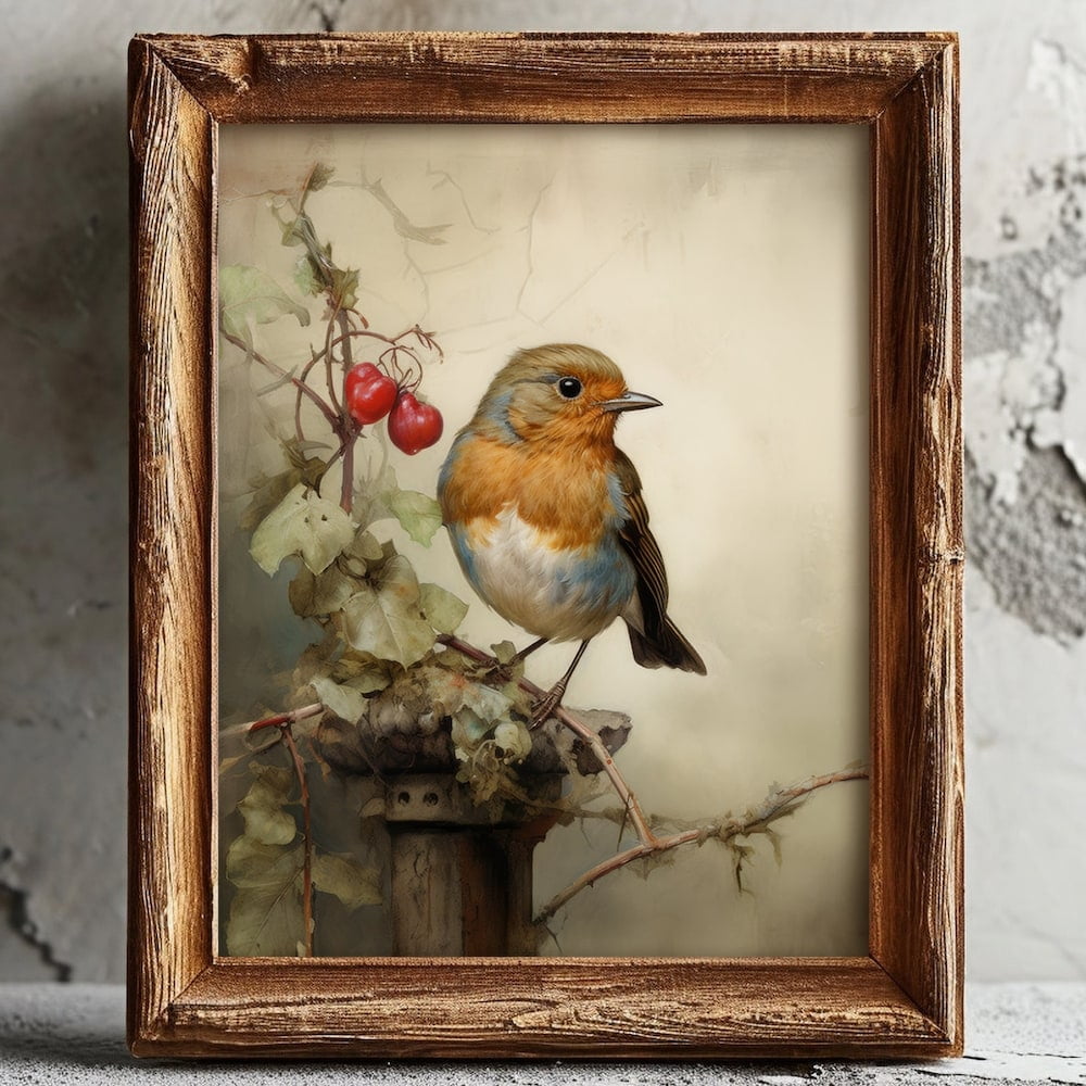 Bird Painting Rustic Art Print Vintage Spring Home Decor Cottagecore ...