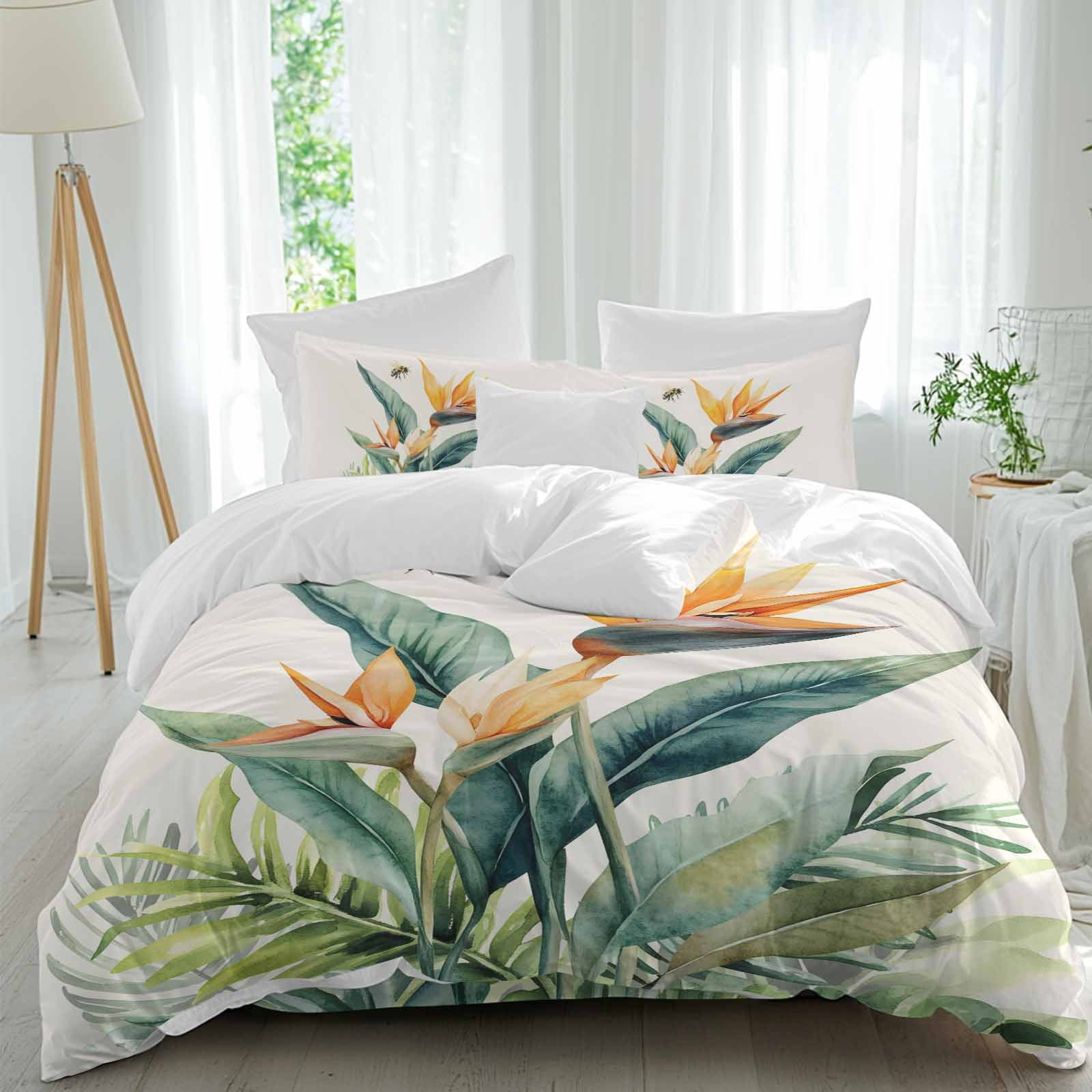 Bird of Paradise Comforter Set California King Size, Summer Tropical ...