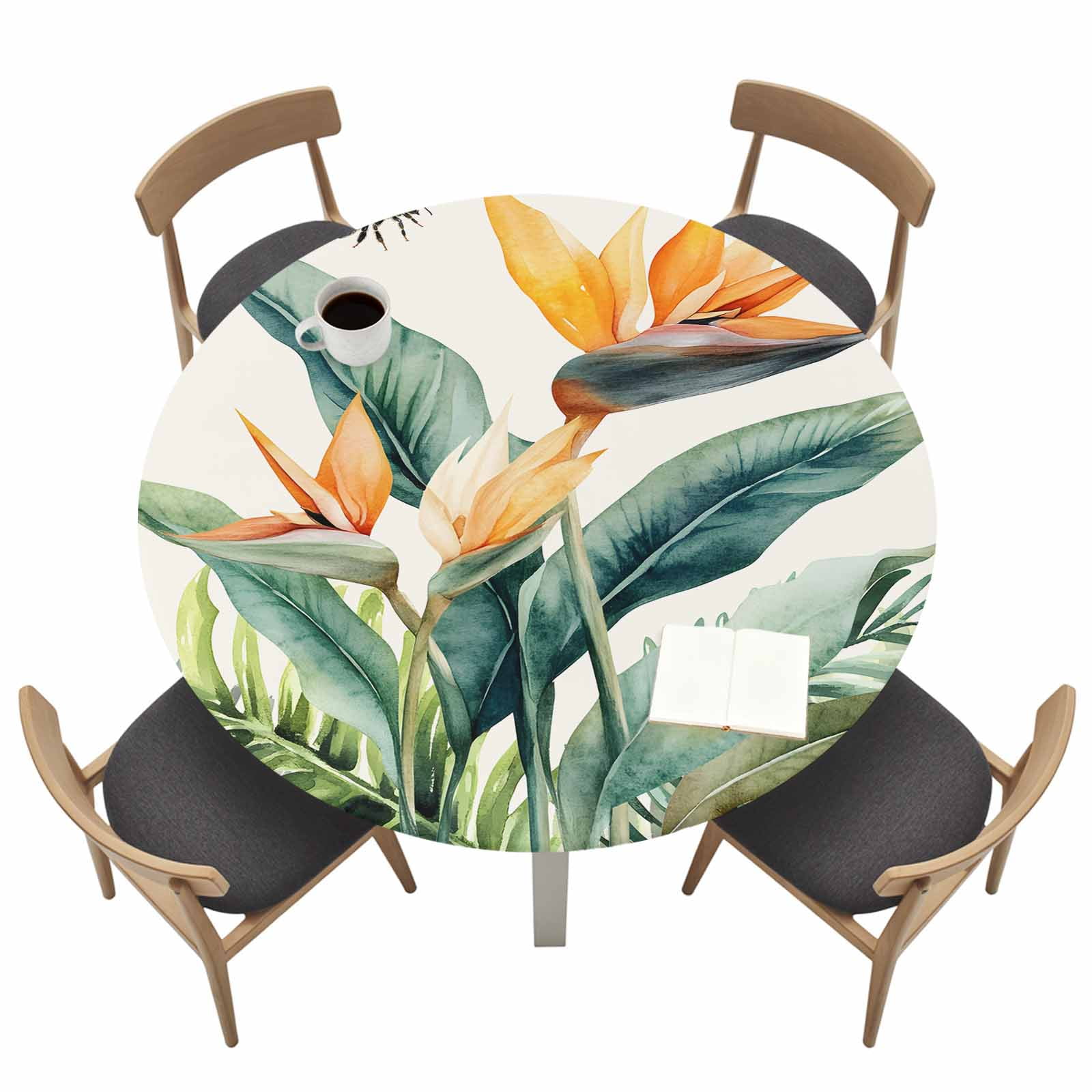 Bird of Paradise Round Fitted Tablecloth with Elastic Edge Summer ...