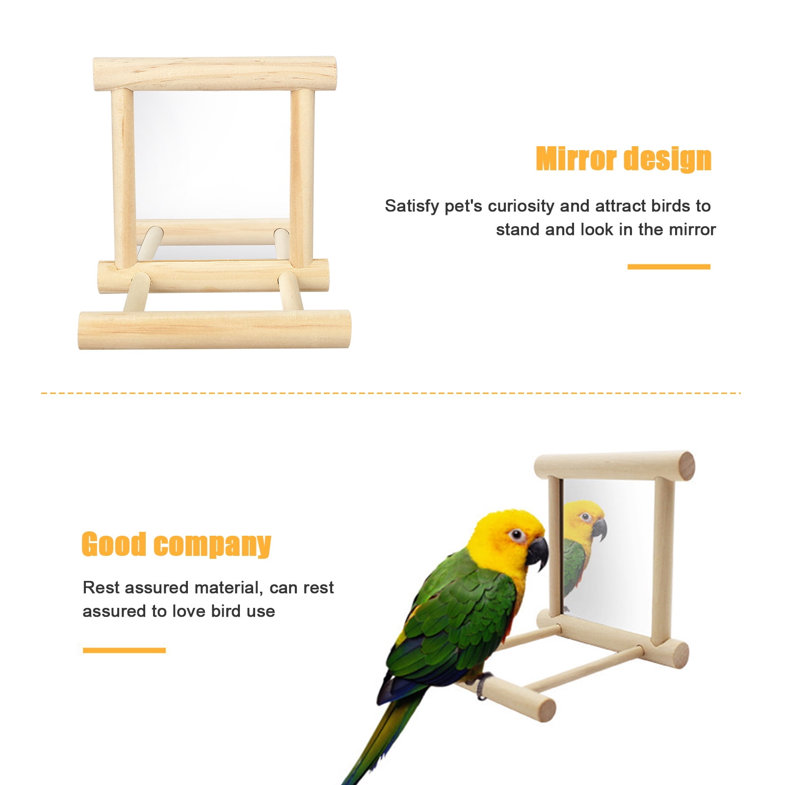 Bird Parakeet Mirror for Cage, Parrot Perch Stand,Wooden Hummingbird ...