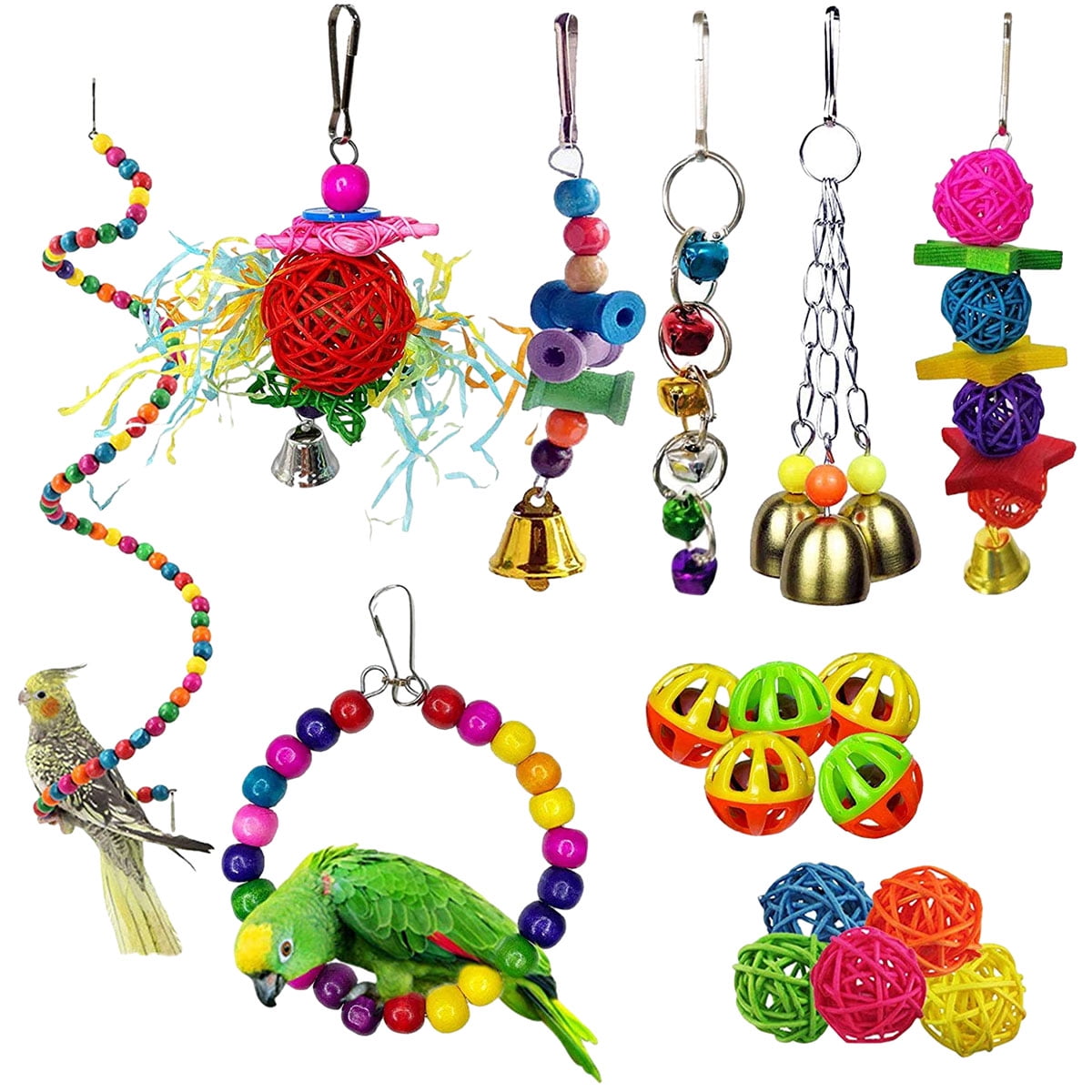 Bird Parakeet Toys,Swing Hanging Standing Chewing Toy Hammock Climbing ...