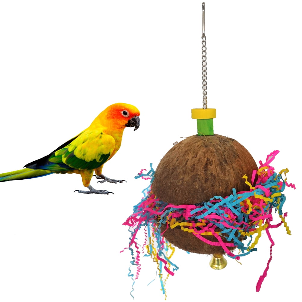 Bird Parrot Coconut Shell Swing Toy Colorful Drawbench Wire Cage ...