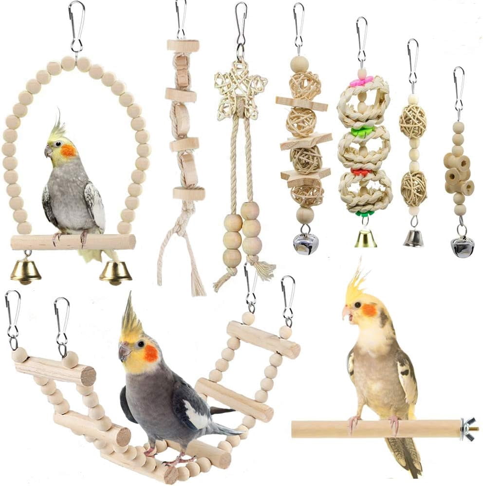 Bird Parrot Swing Toys, Chewing Standing Hanging Perch Hammock Climbing ...
