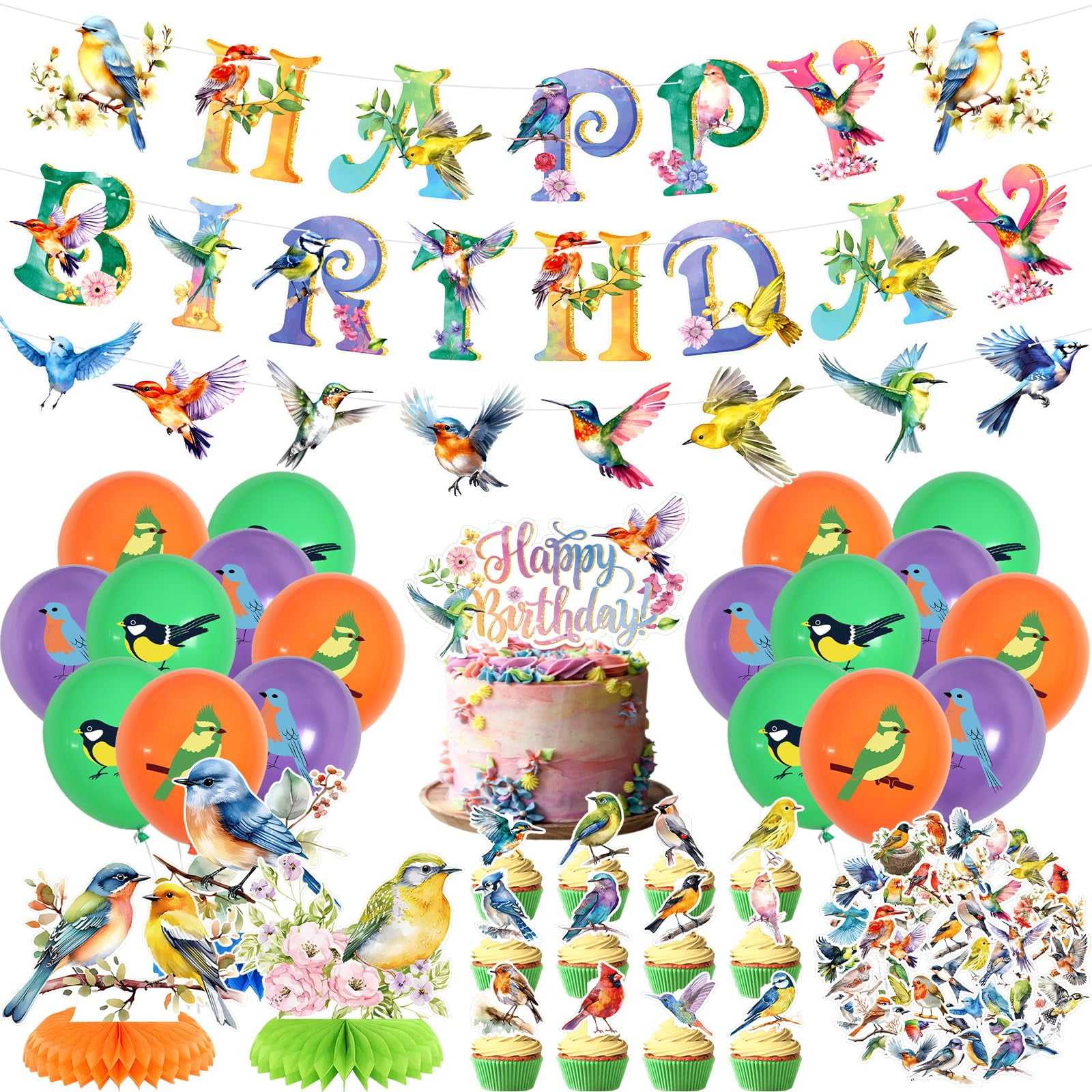 Bird Party Decorations, Includes Happy Birthday Banner, KMC2Cake ...