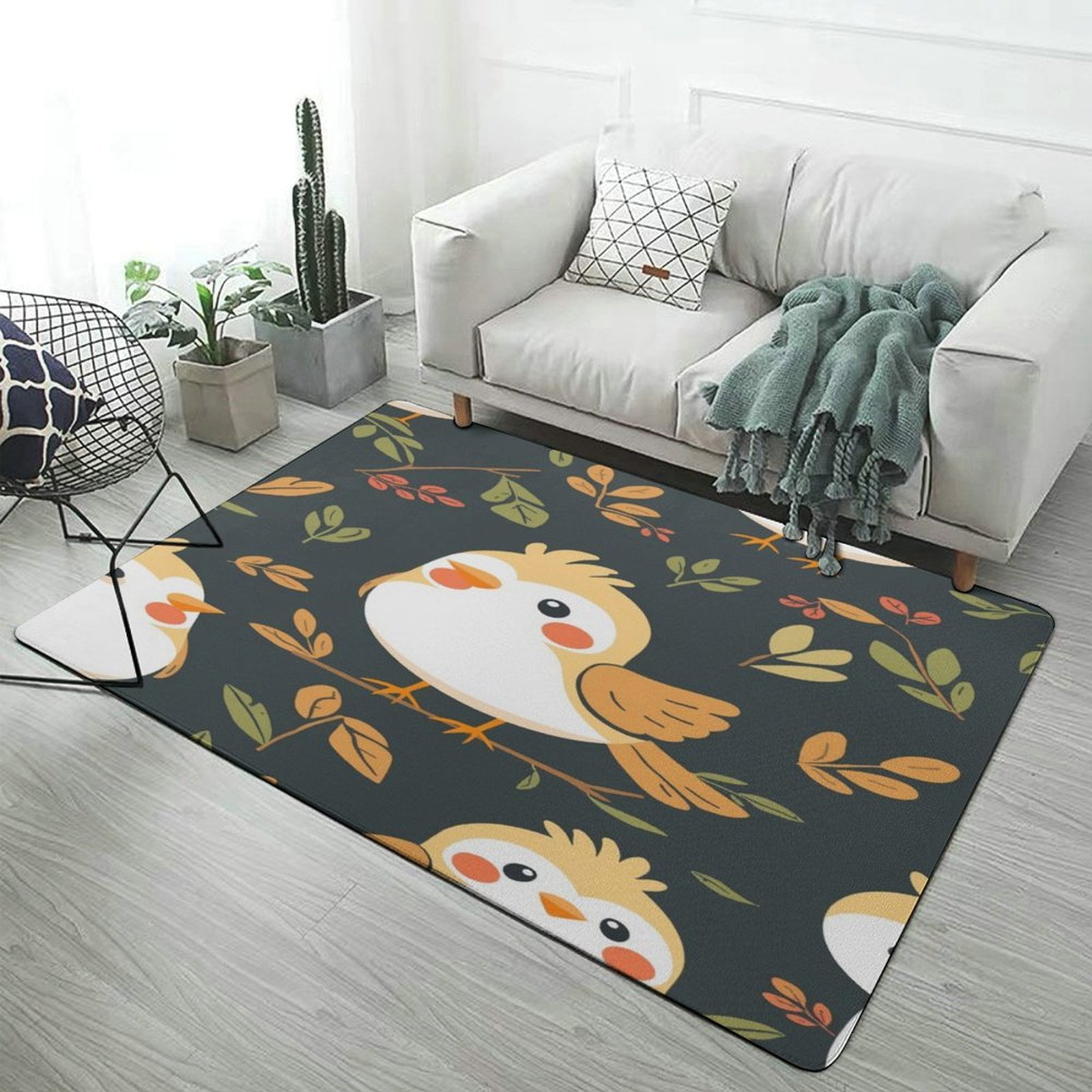 Bird Pattern Leaves Rug Non-Slip Floor Carpet for Living Room Bedroom ...