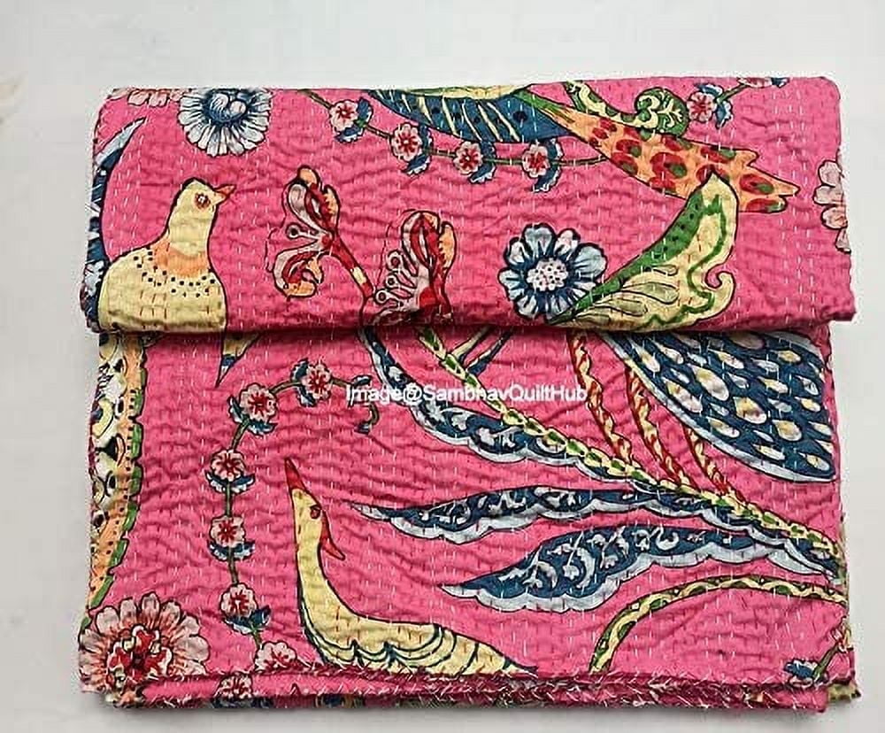 Bird Peacock animal Print Cotton Handmade Handblock Kantha Quilt ...