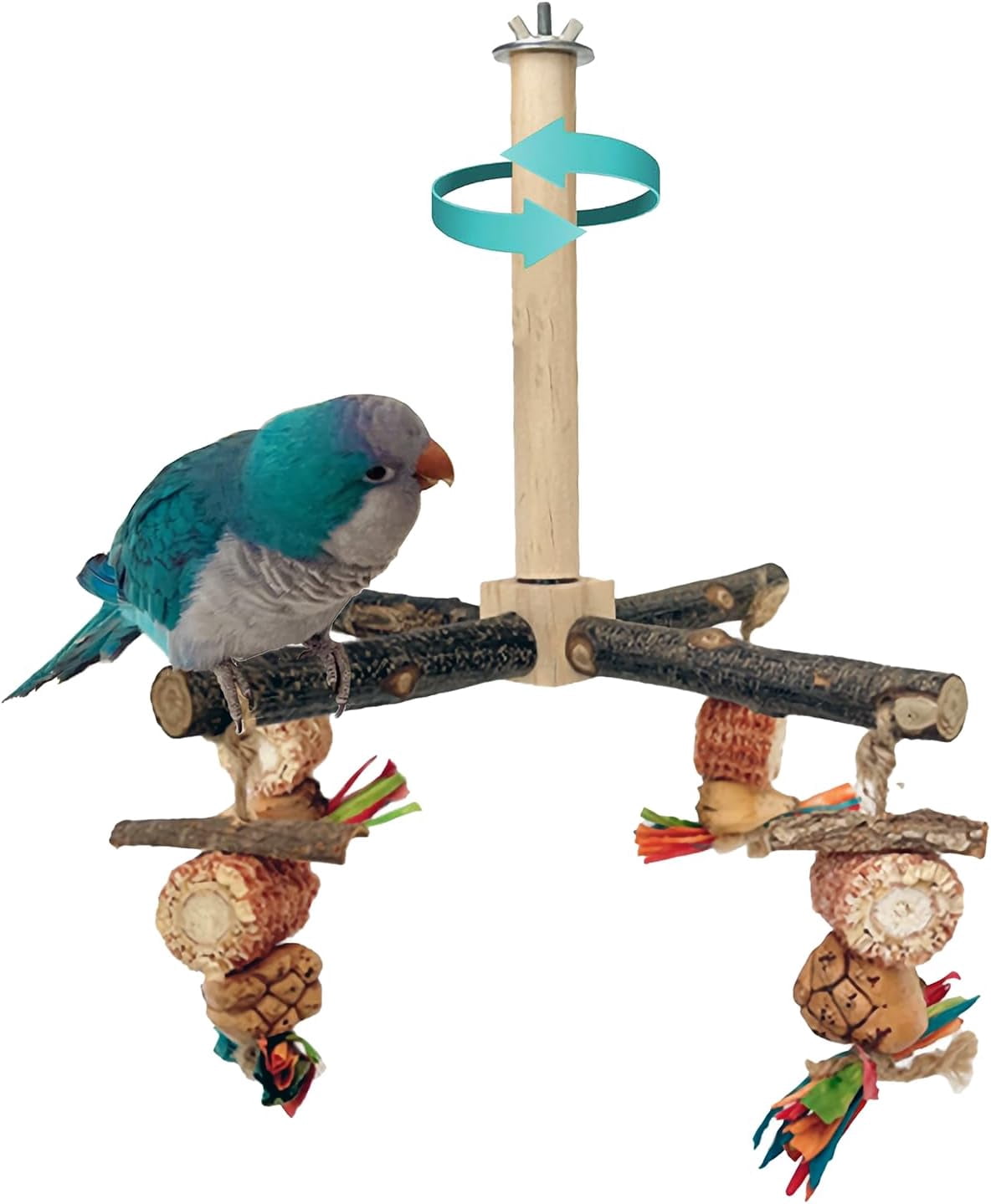 Bird Perch 360° Rotating Perch with Natural Chew Toys - Spinning Bird ...