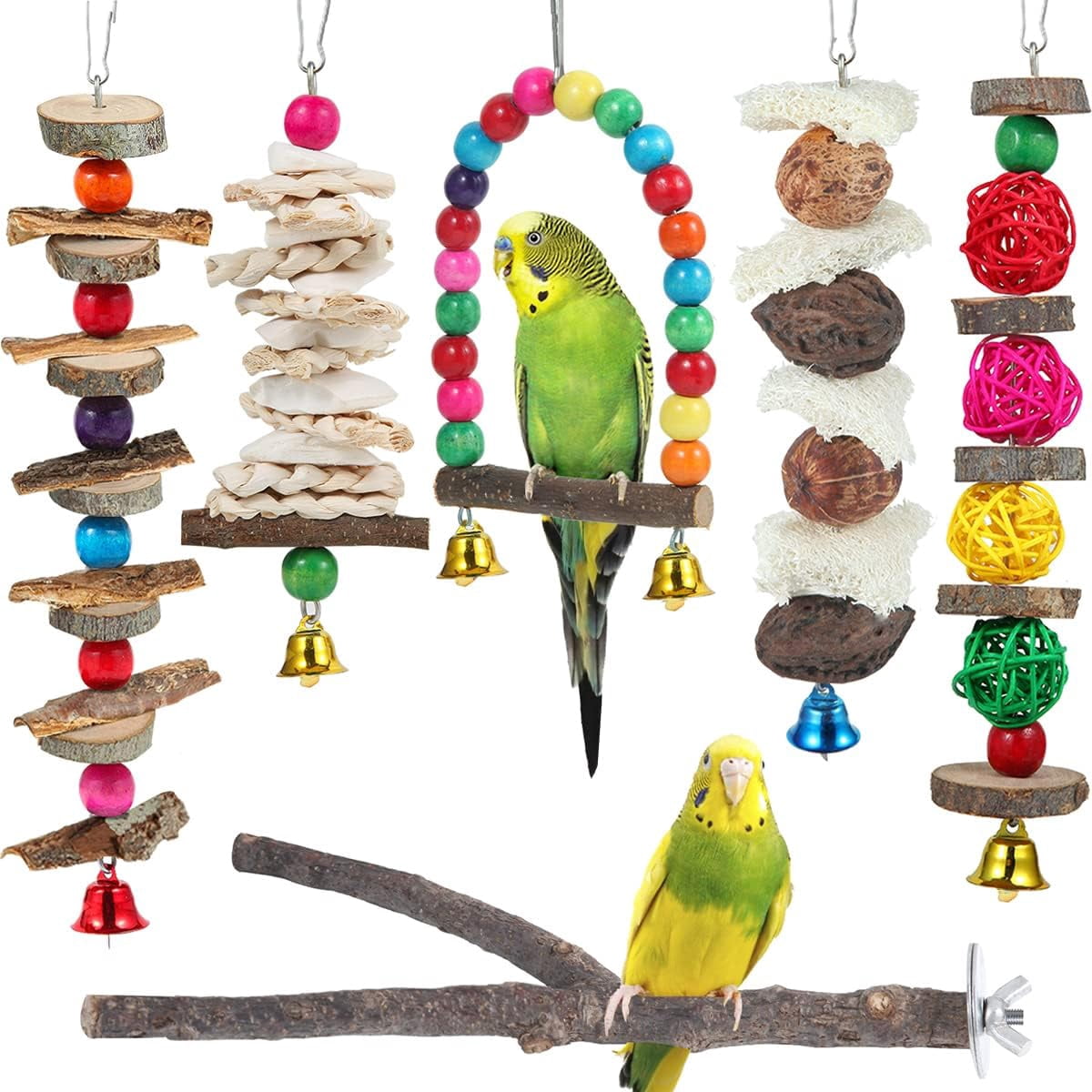 Bird Perch Bird Toys Parakeet Toys,Bird Cage Accessories Wooden Chew ...