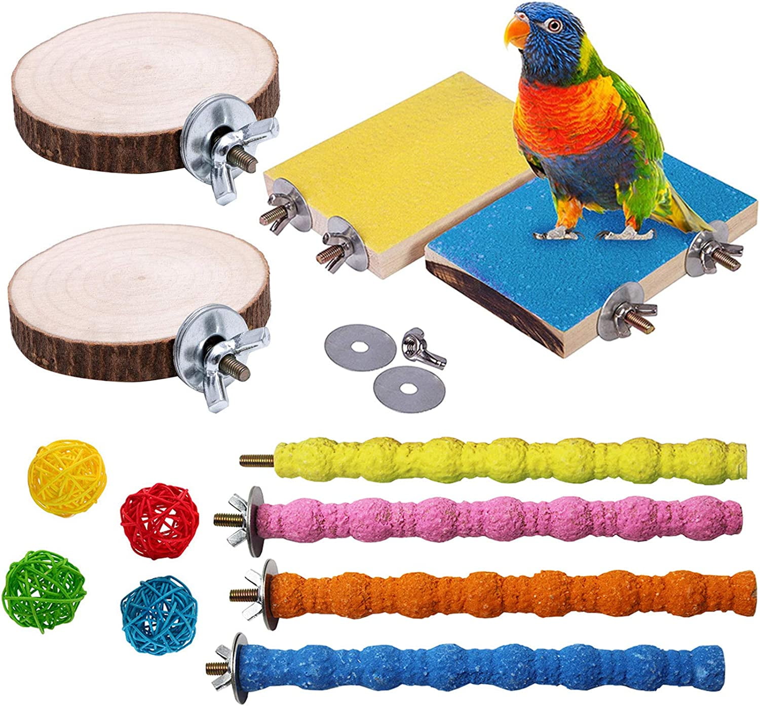 Bird Perch Stand, 12PCS Wood Parrot Perch Stand Platform, Paw Grinding ...