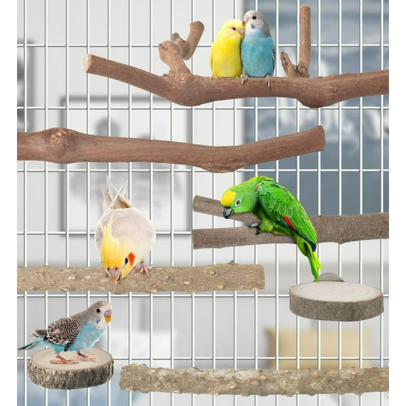 Bird Perch Stand, Natural Grape Wood Pole Standing Parrot Cage Branch ...