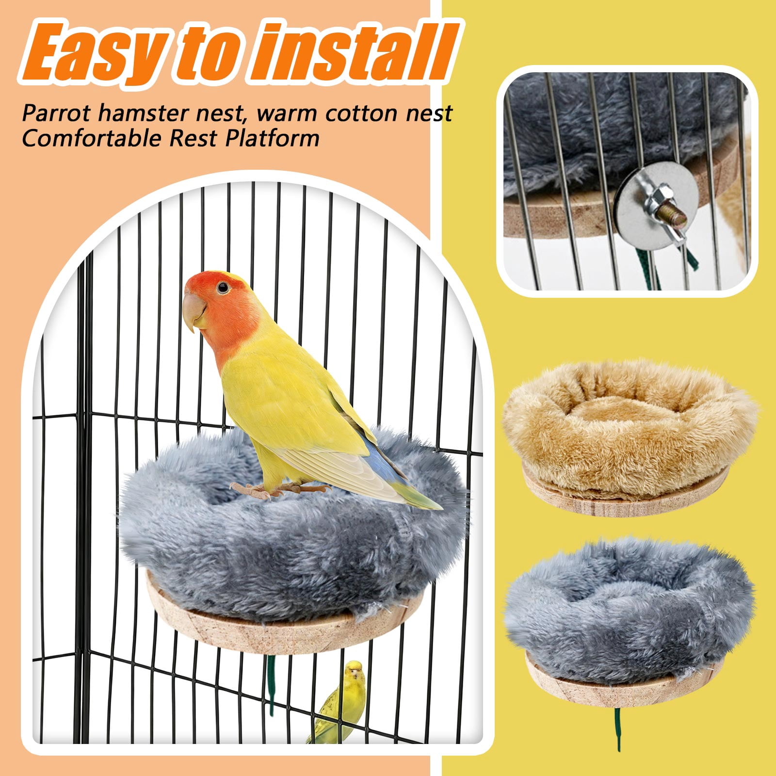 Bird Perch Stand Platform Plush Parrot Hanging Hammock, Warm Bird Nest ...