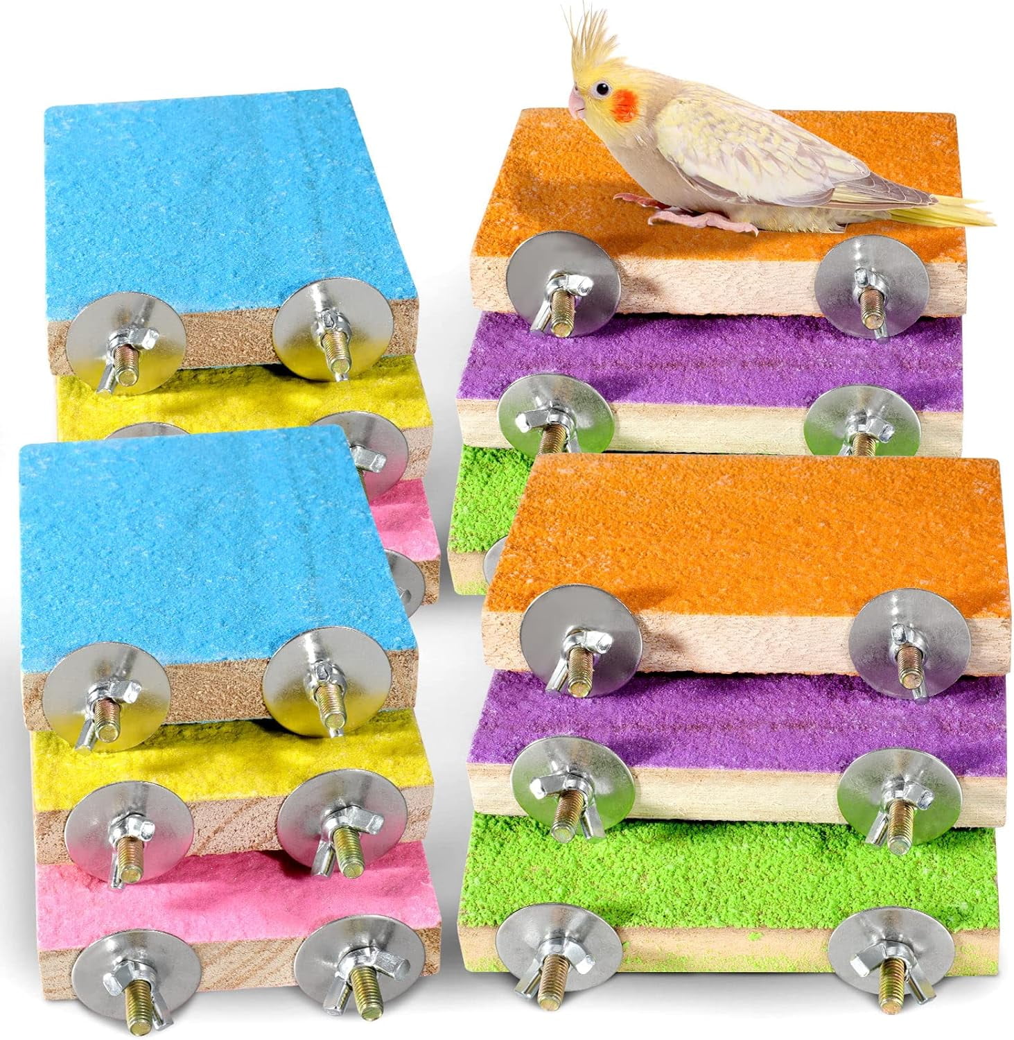 Bird Perch Stand Toy Wood Parrot Stand Platform Colorful Paw Grinding ...