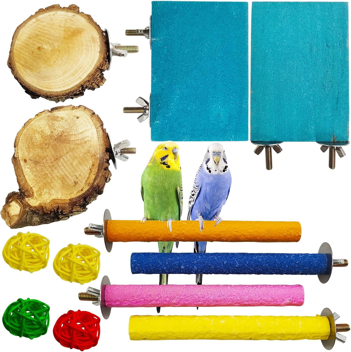 Bird Perch Stand Wood Parrot Stand Platform Colorful Sand Paw Grinding ...