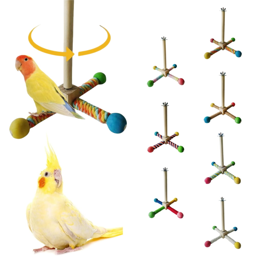 Bird Perch Toy, Parrot 360° Rotating Stand Perch, Wooden Interactive ...