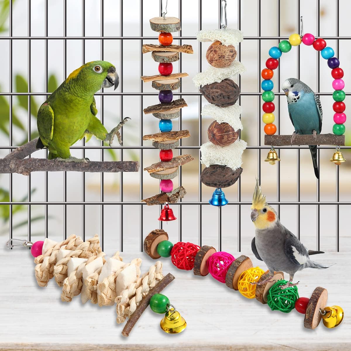 Bird Perch Toys, Bird Cage Accessories Wooden Chew Toys Perch Stand for ...