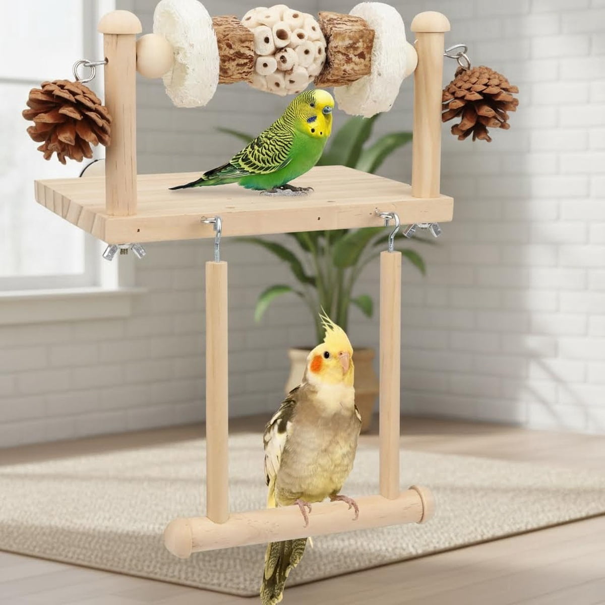Bird Perch Wooden Platform Swing Chew Toys Play Gyms Exercise Stands ...