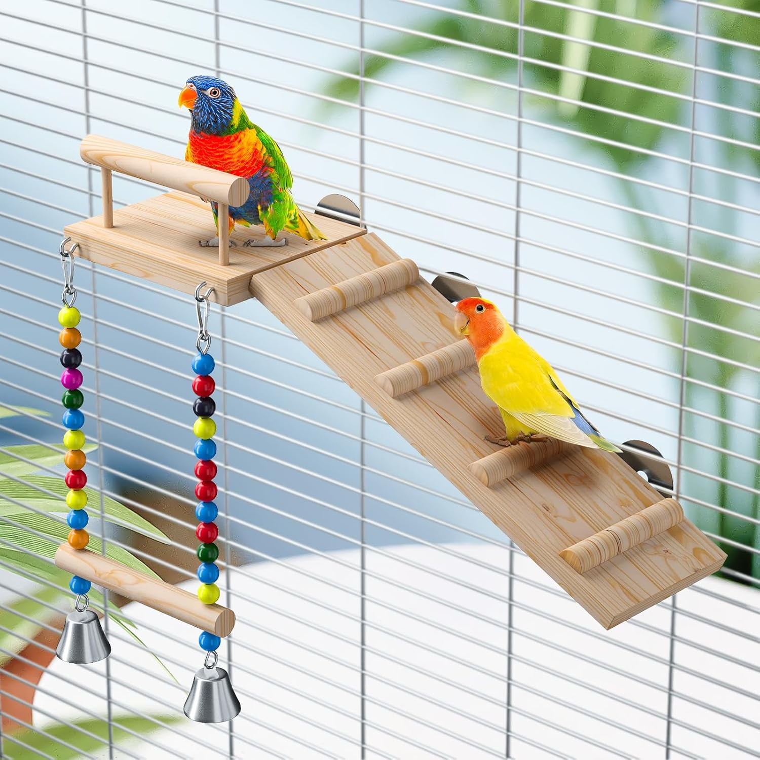 Bird Perches Platform Swing with Climbing Ladder, Wooden Playground ...