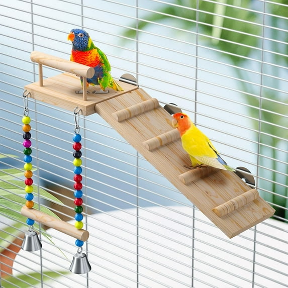 Bird Perches Platform Swing with Climbing Ladder, Wooden Playground ...