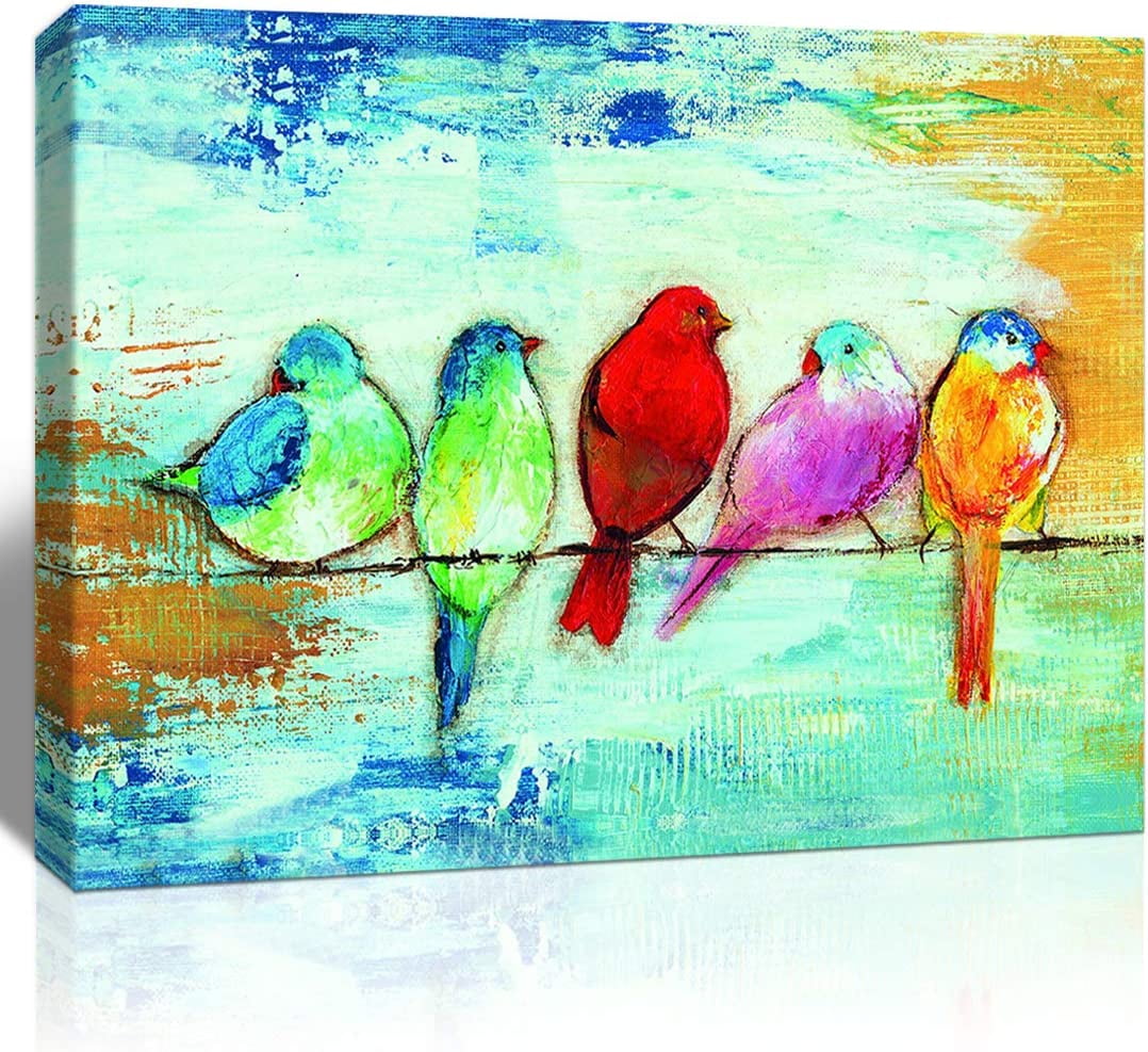 Bird Pictures Wall Decor Five Singing Birds Oil Painting Canvas Print ...