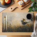 Bird Placemats Set of 2, Wild Grass Misty Field Animal Nature Rustic ...