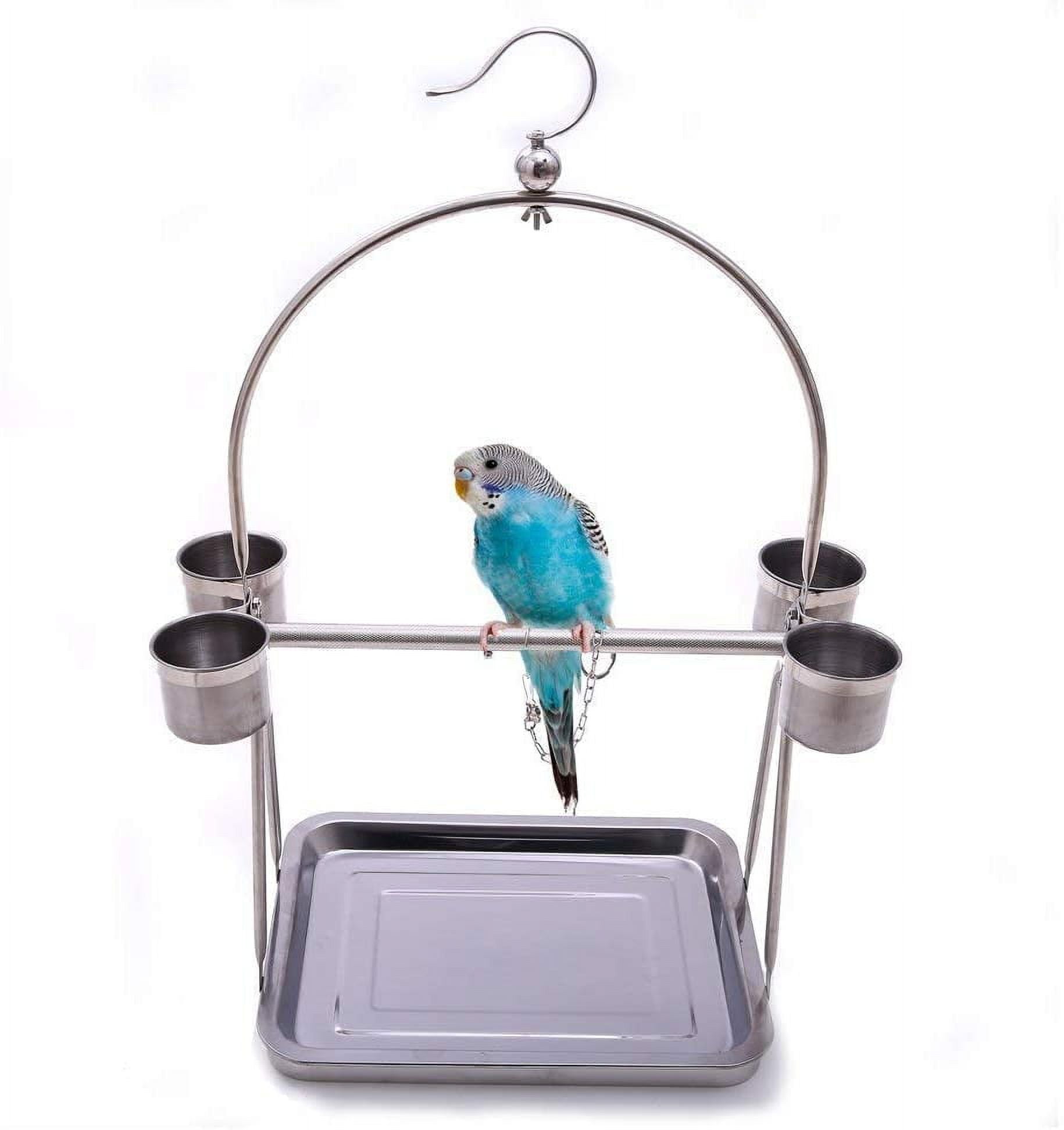 Bird Platform Playground Stainless Steel Perch Gym Stand with Food ...