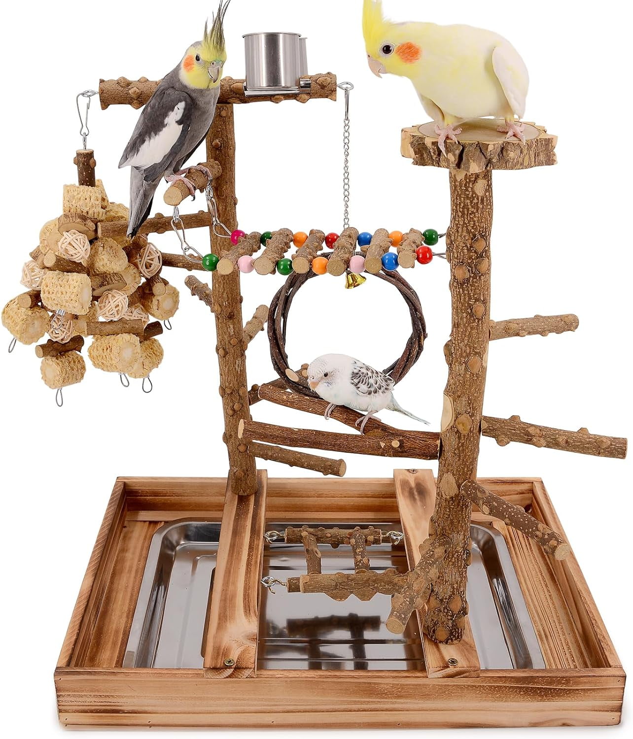 Bird Playground, Natural Wood Bird Perch Stand, Bird Parrot Parakeet ...