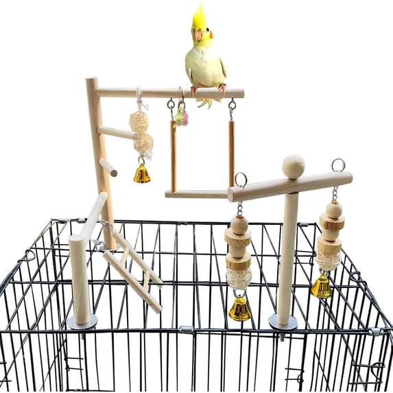 Bird Playground Parrot Play Gym Parakeet Cage Play Stand Wooden Perches ...