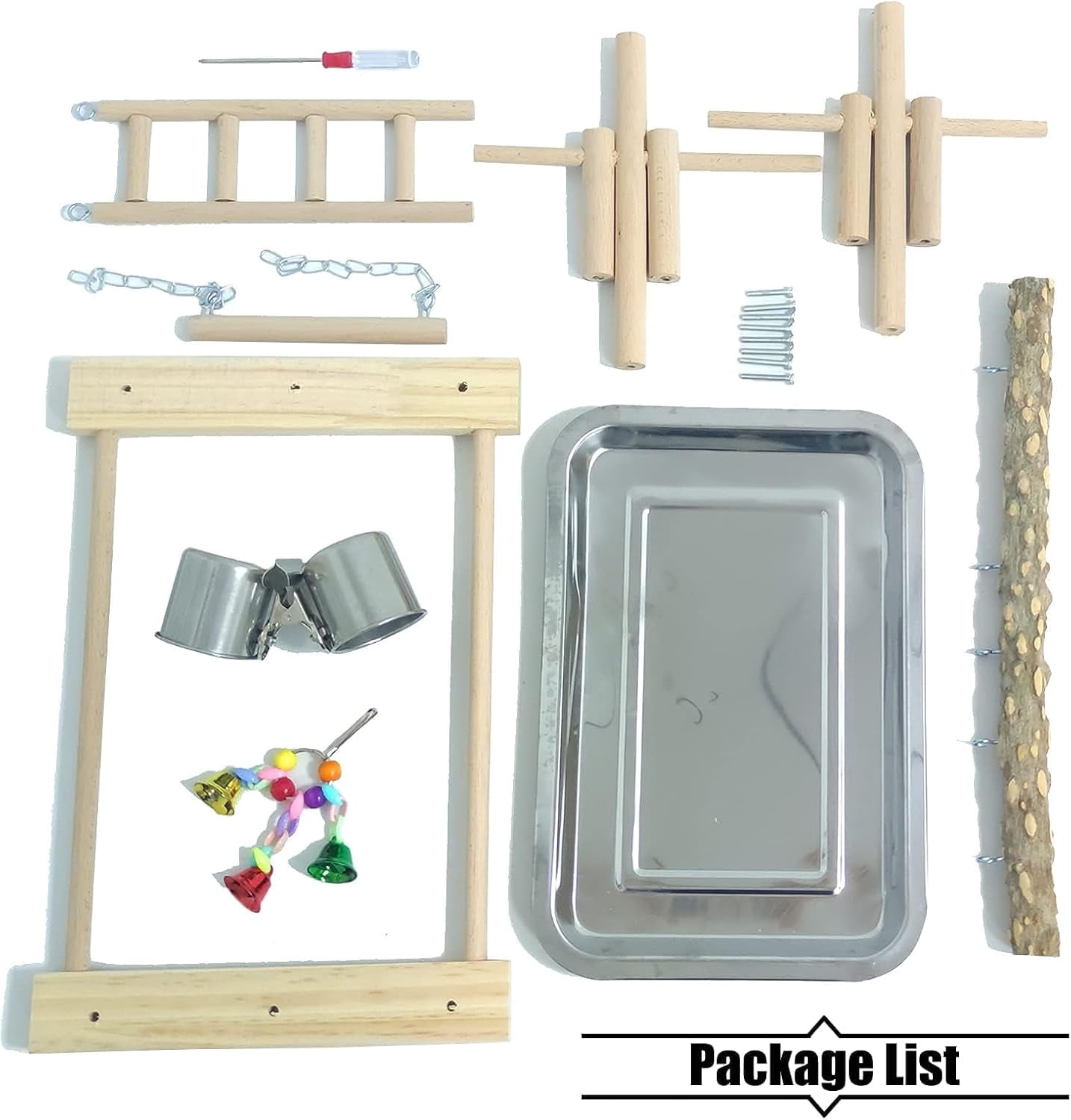 Bird Playground Parrot Playstand with Feeder Cups, Swing & Toys for ...