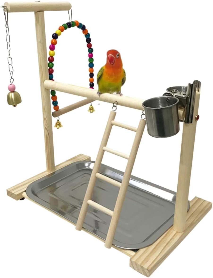 Bird Playground Parrots Play Stand Natural Wooden Perch Gym Playpen ...