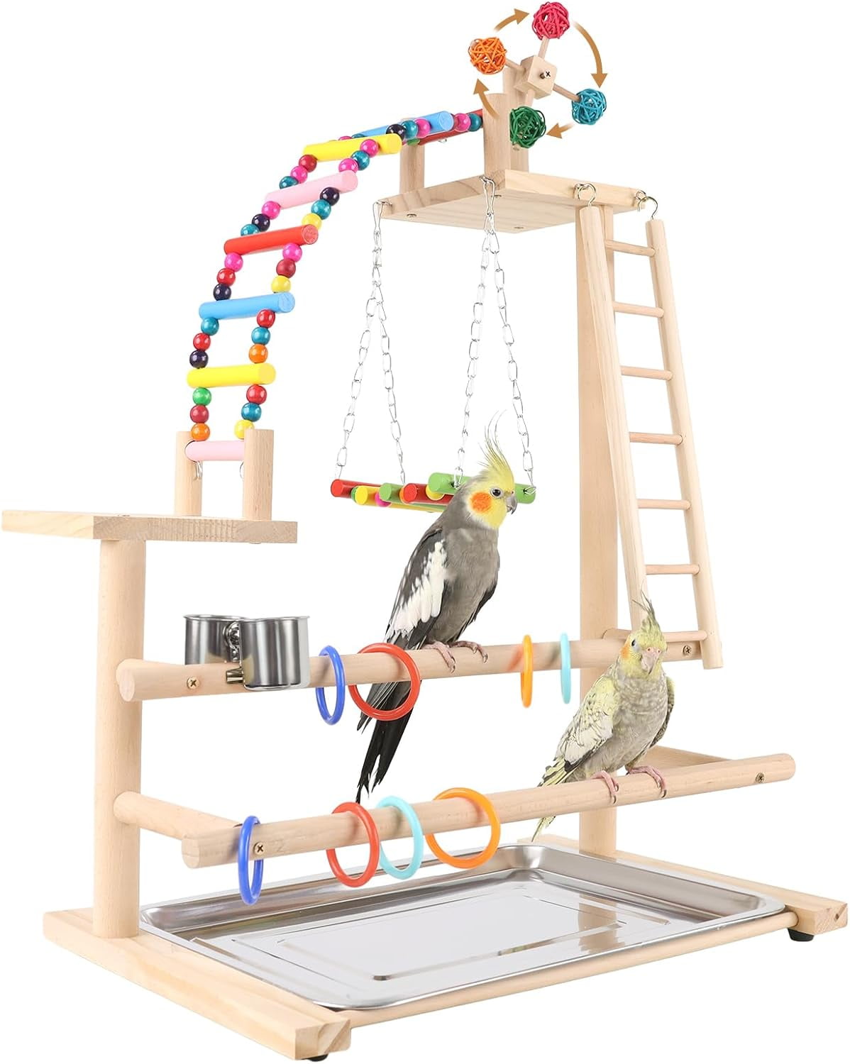Bird Playground, Perch Stand Parrot Playstand Play Gym with 2 Perches ...