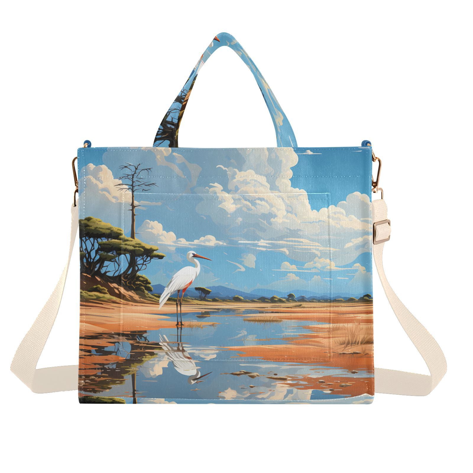 Bird Pool Sky Trees Desert Corduroy Tote Bag Handbag Large Messenger ...