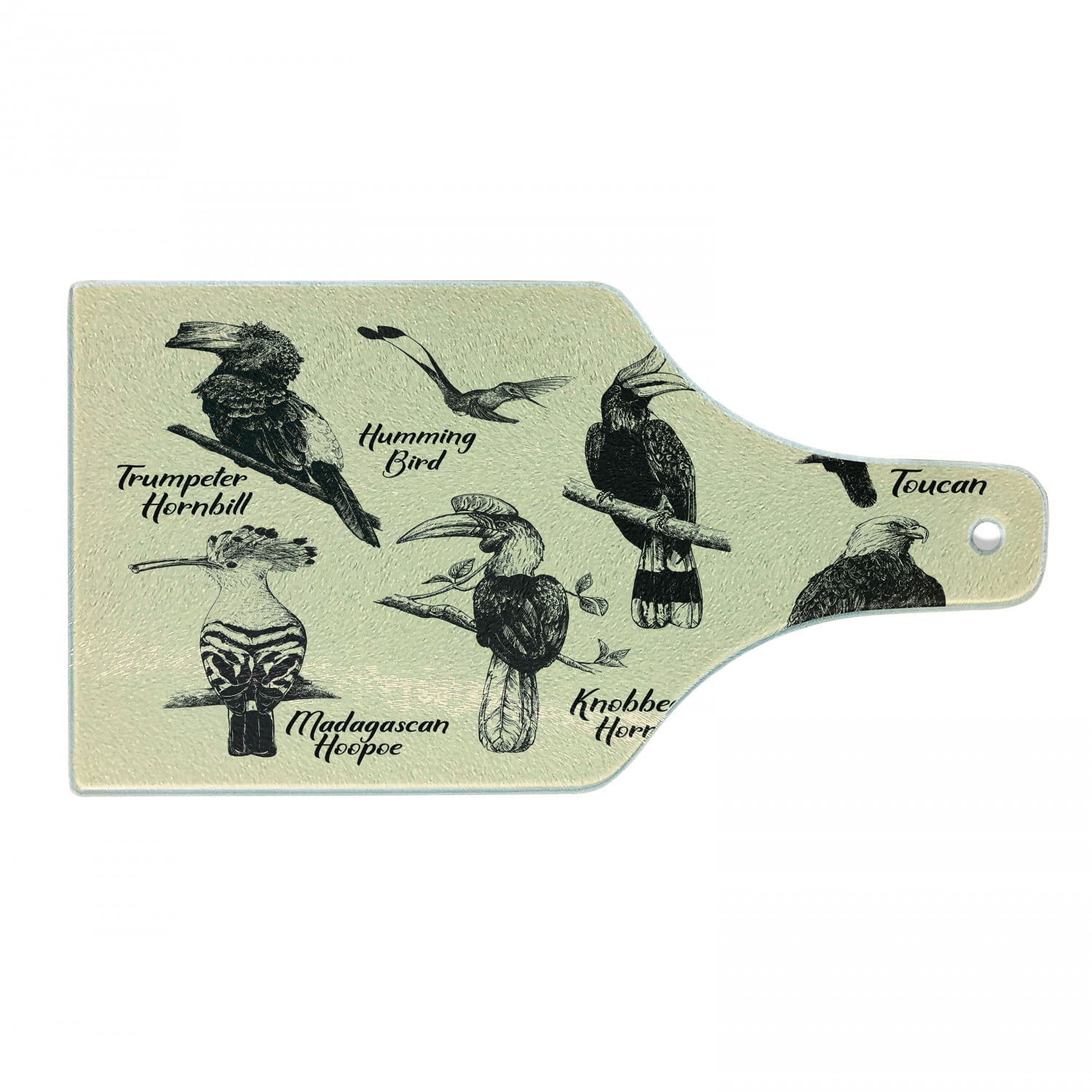 Bird Print Cutting Board, Hand Drawn Sketch Style Exotic Birds with ...