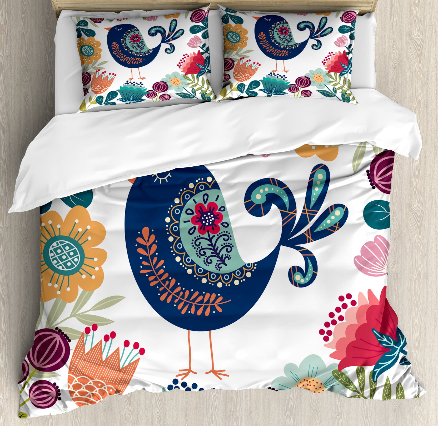 Bird Print Duvet Cover Set, Composition of Scandinavian Inspired ...
