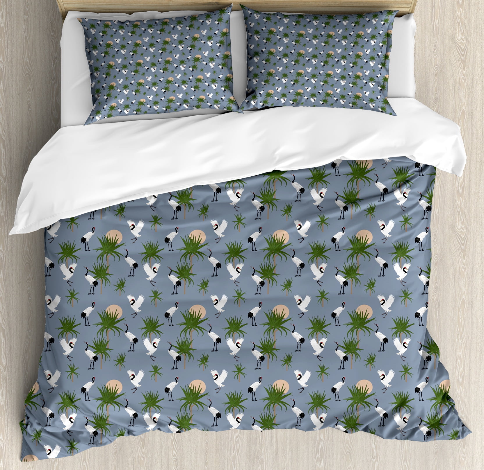 Bird Print Duvet Cover Set, Repetitive Pattern of Dracaena Marginata ...
