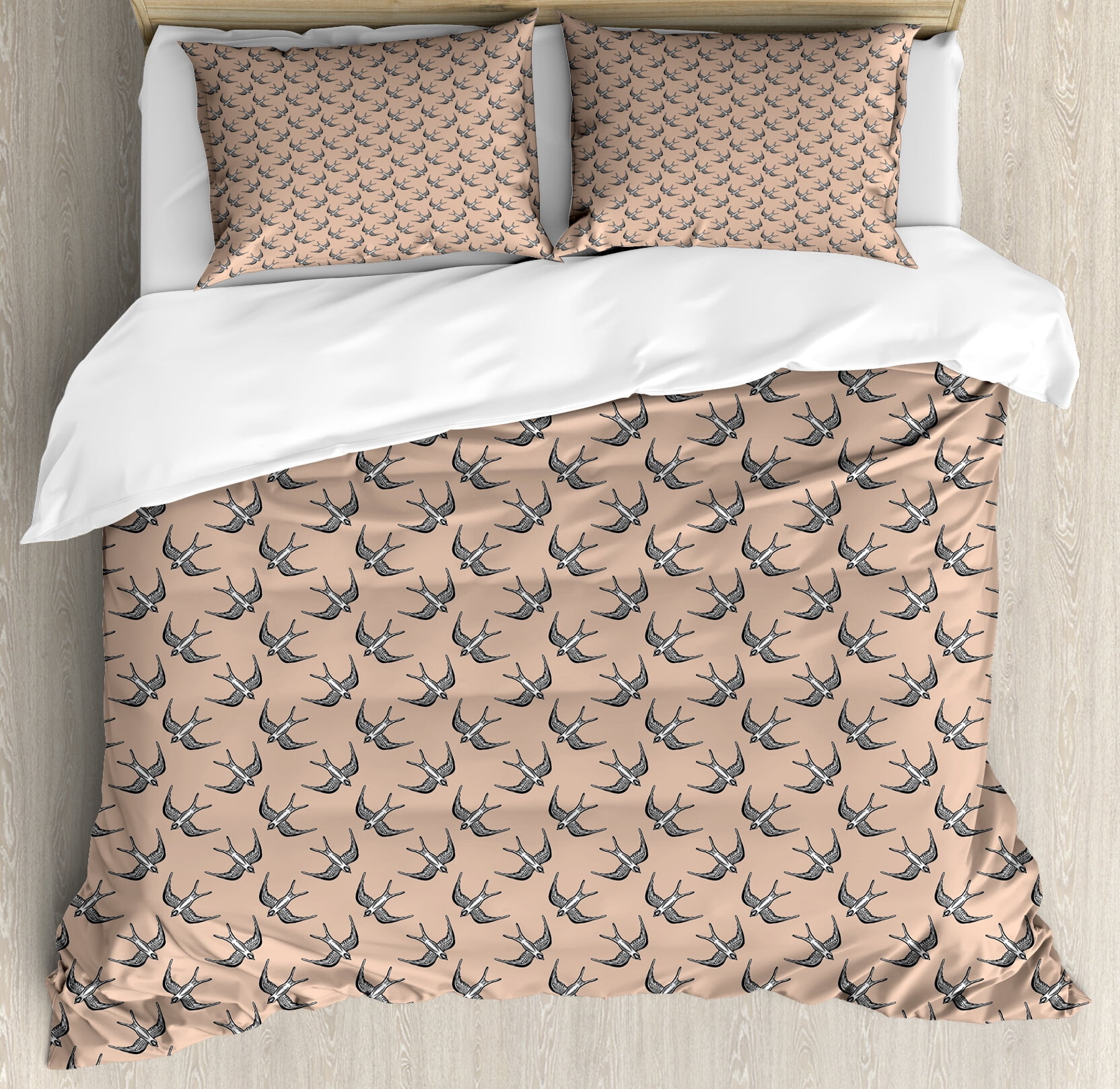 Bird Print Duvet Cover Set, Repetitive Retro Design Graphic of Swallows ...