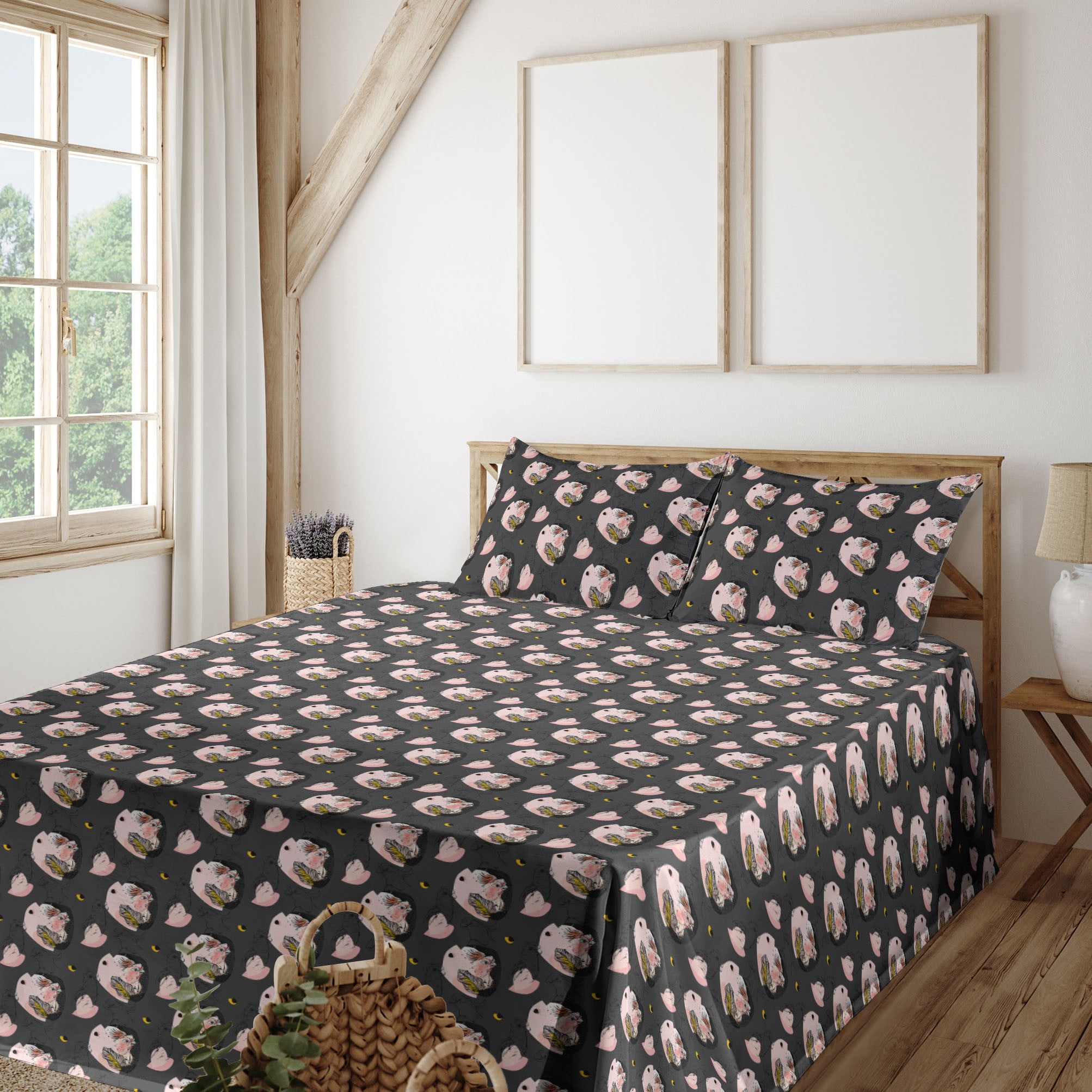 Ambesonne Bird Print Fitted & Flat Sheet with Shams 4 Pcs Set, Parrot ...