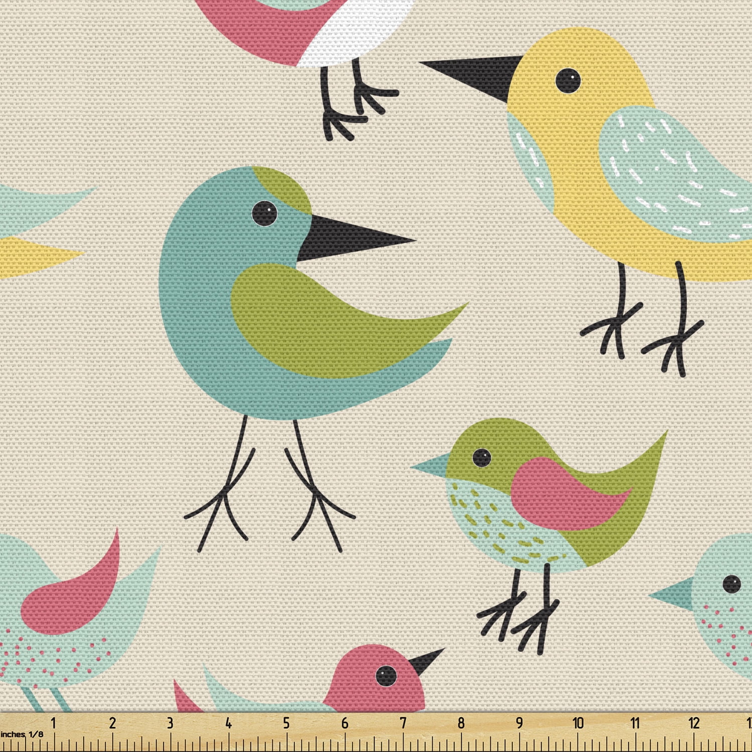Ambesonne Bird Print Fabric by the Yard Upholstery, Little Avian Art, 1 ...