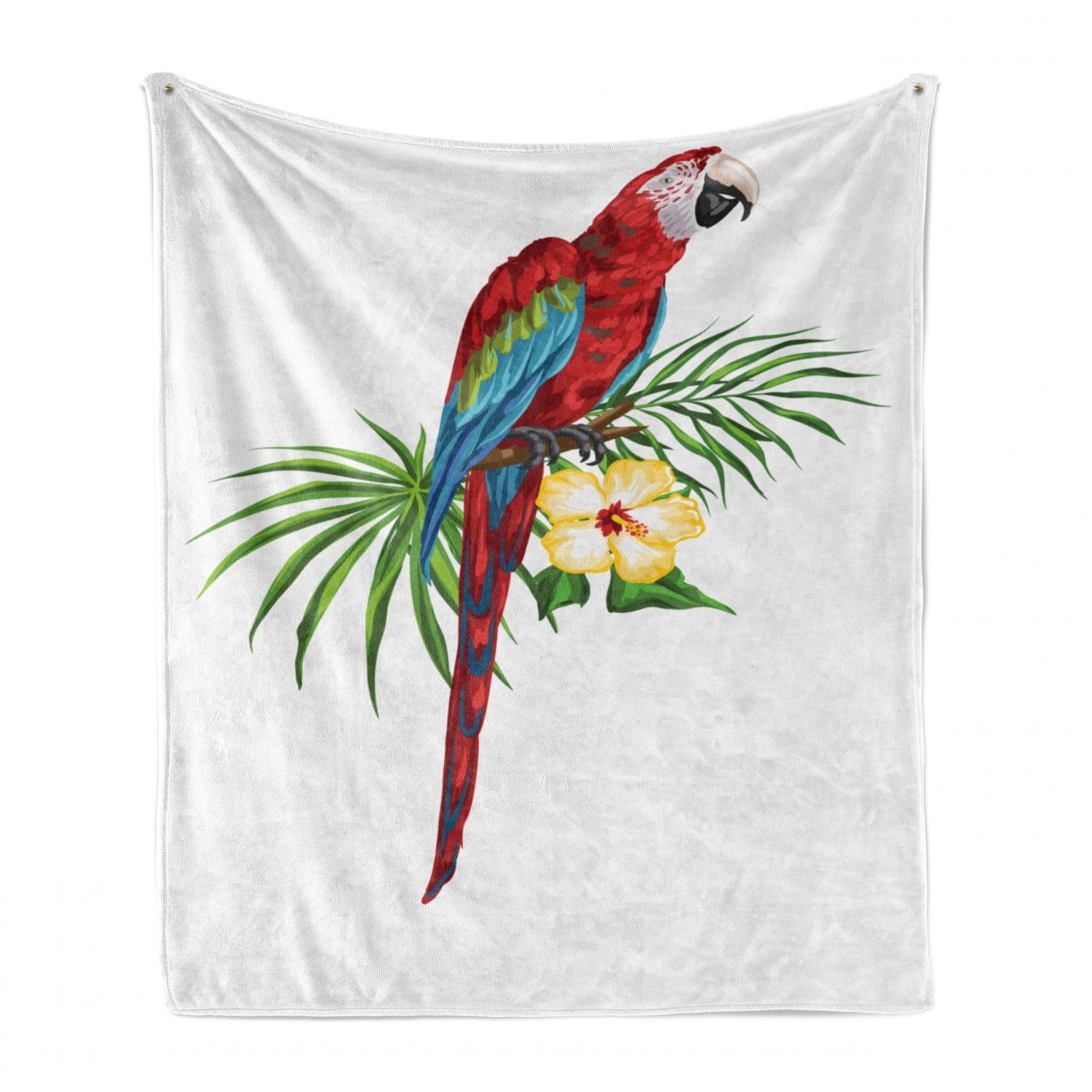 Bird Print Soft Flannel Fleece Throw Blanket, Tropical Macaw Parrot on ...