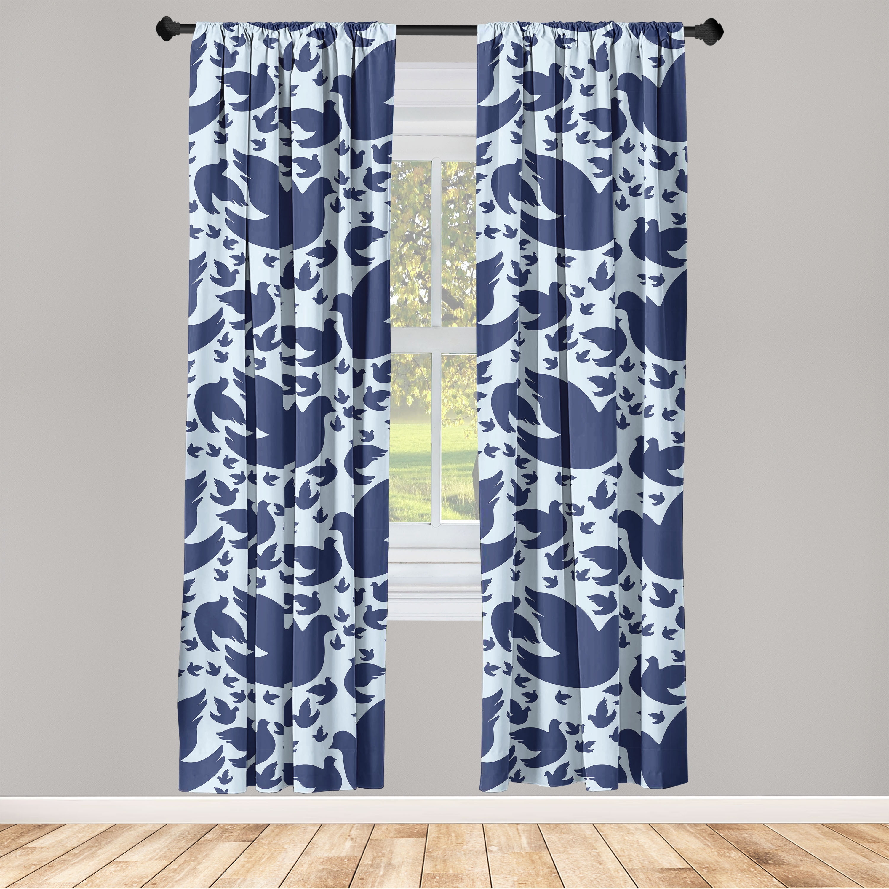 Bird Print Window Curtains, Bohemian Silhouettes of Winged Animals on ...