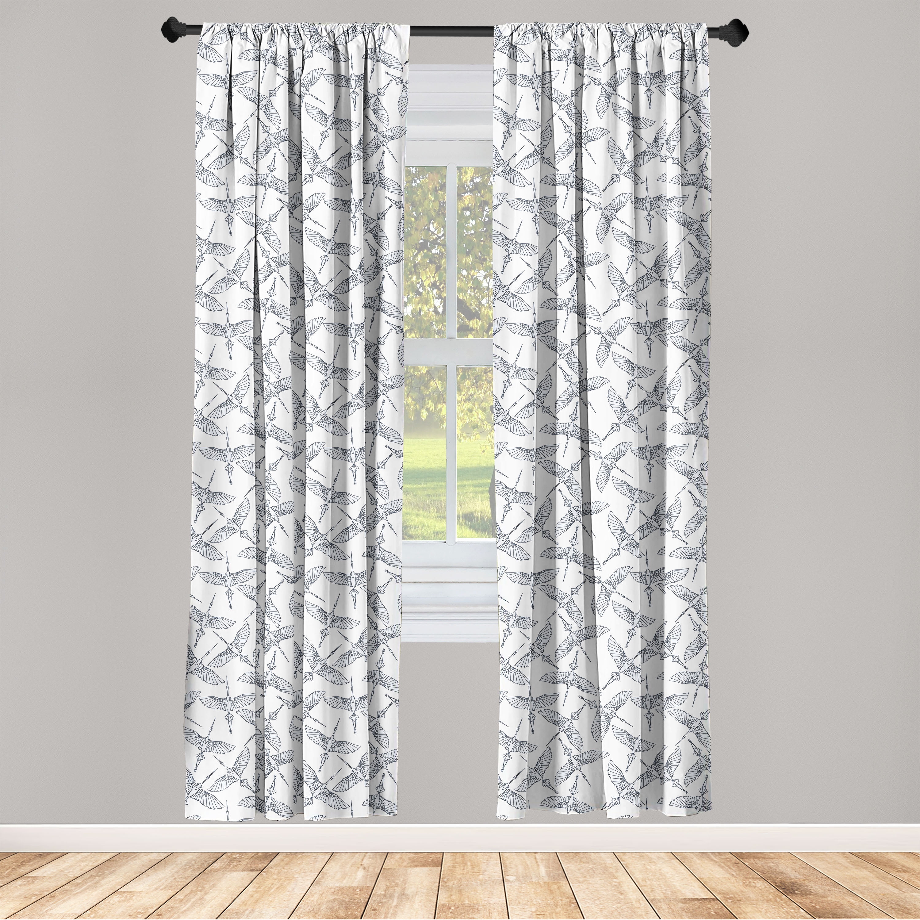Bird Print Window Curtains, Pastel Soft Pattern of Cranes Simplistic ...