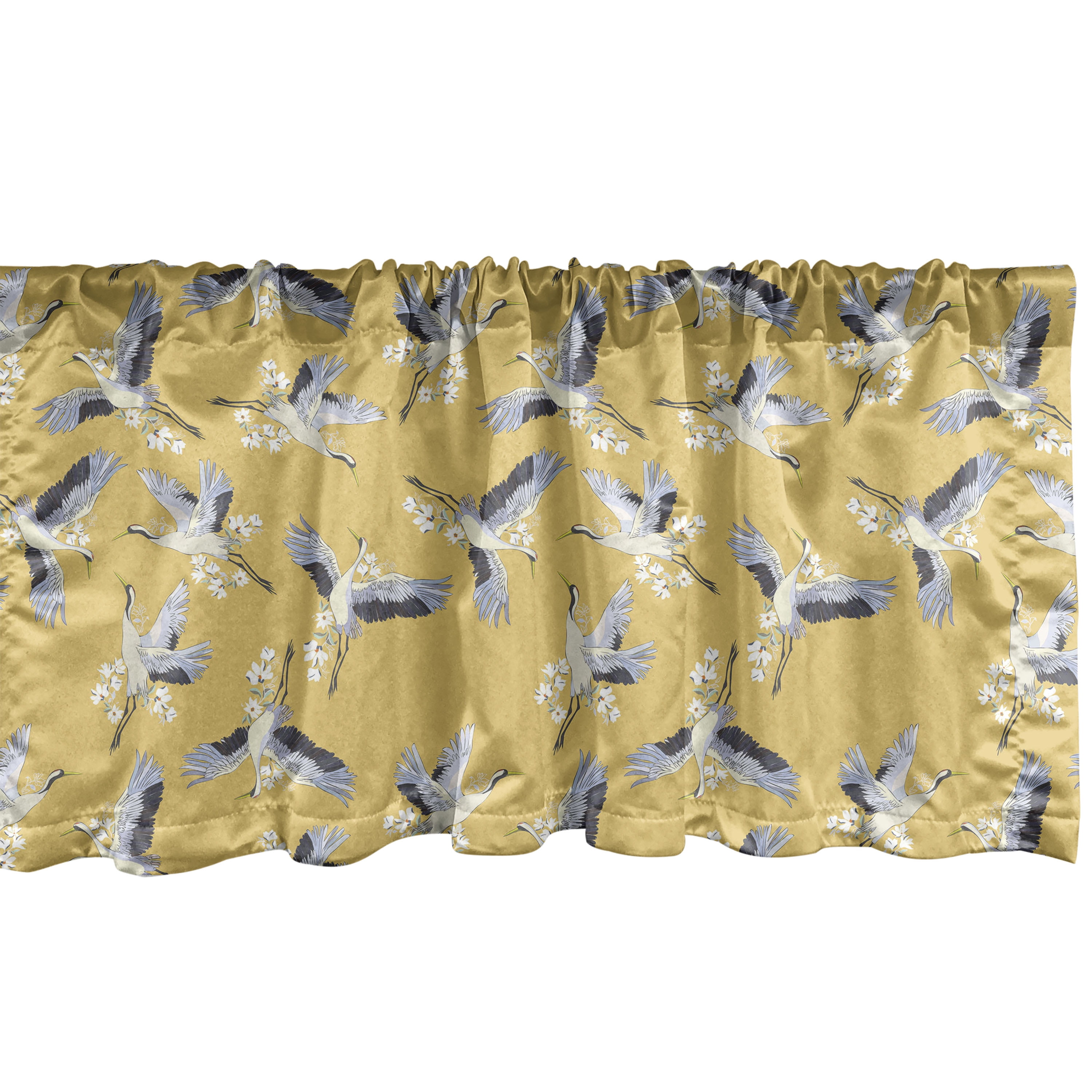 Bird Print Window Valance, Asian Inspired Japanese Cranes With Open ...