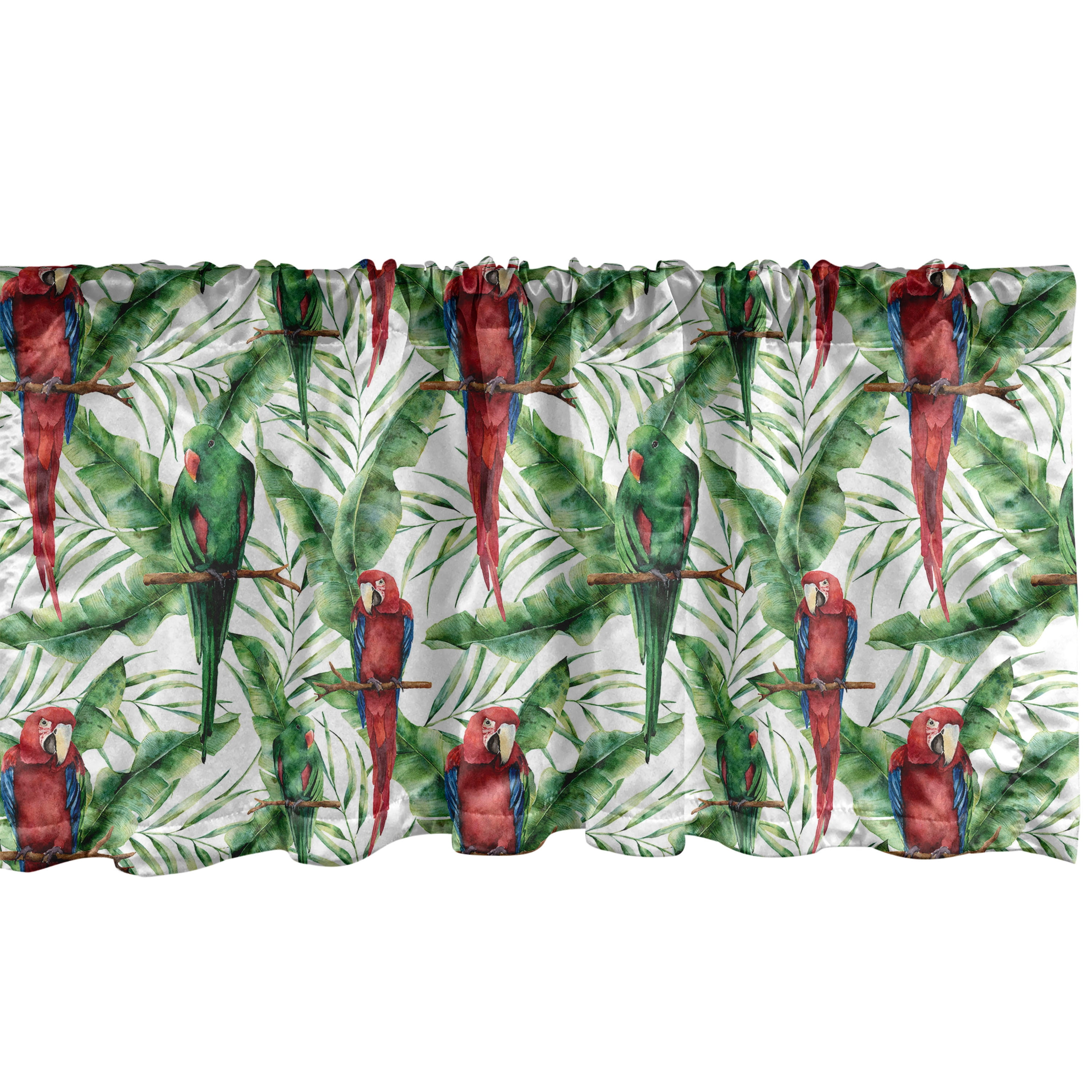Bird Print Window Valance, Exotic Parrots on Tropical Branches ...
