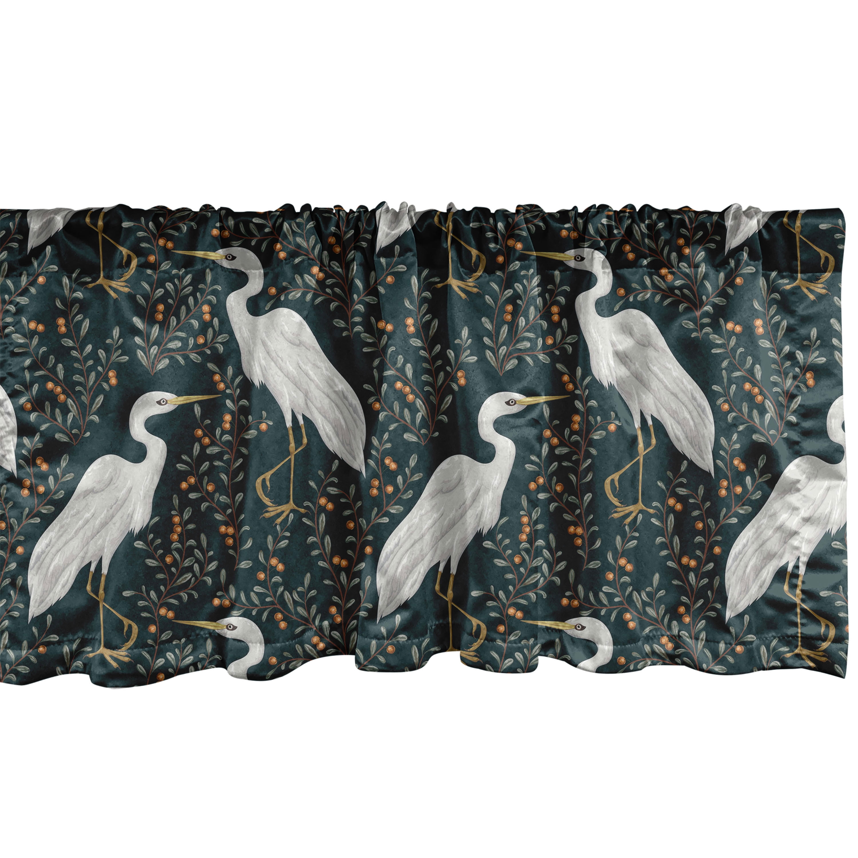 Bird Print Window Valance, Nature Inspired Sketch Herons With Cranberry ...