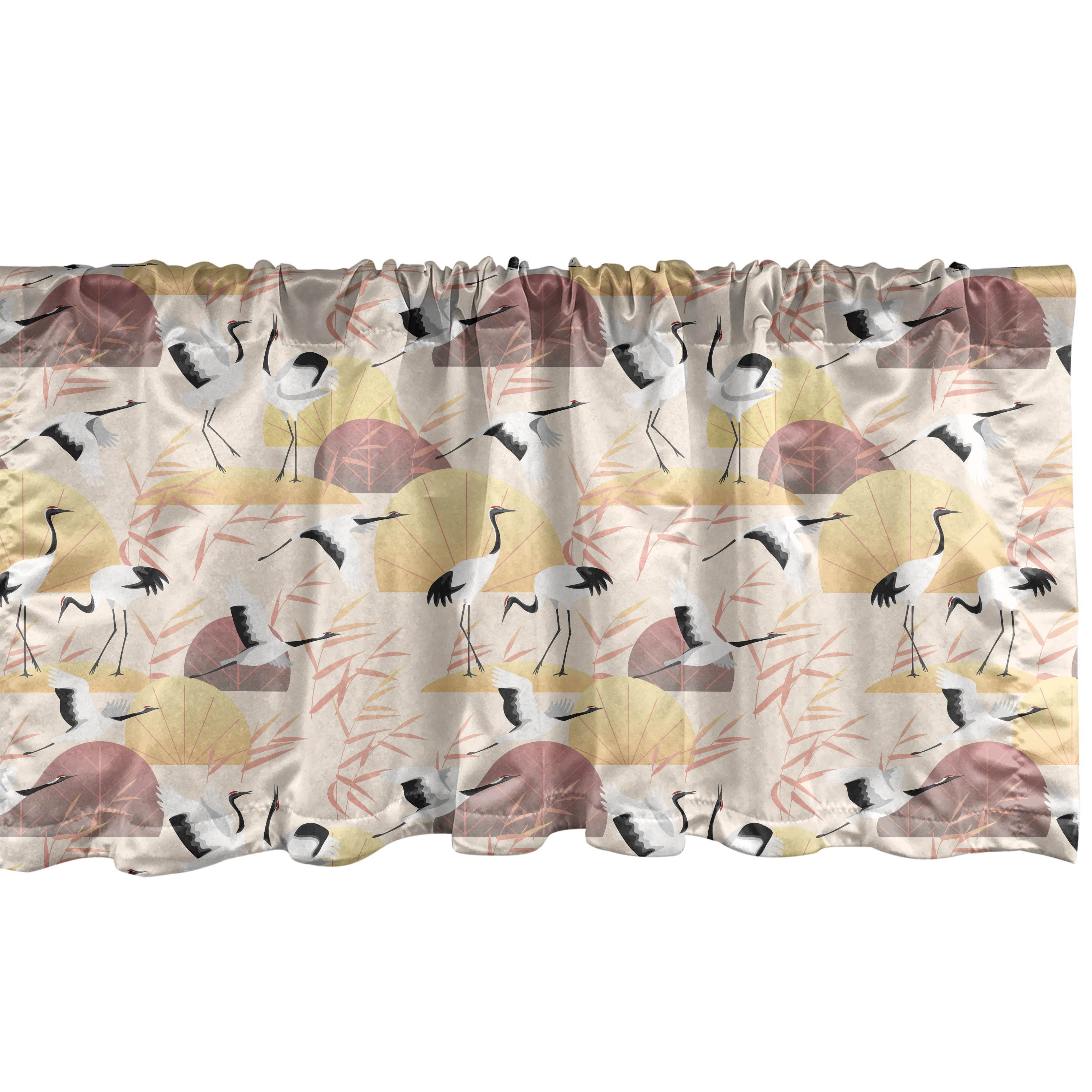 Ambesonne Bird Print Valance Pack of 2, Tender Cranes and Reeds, 42"X18 ...
